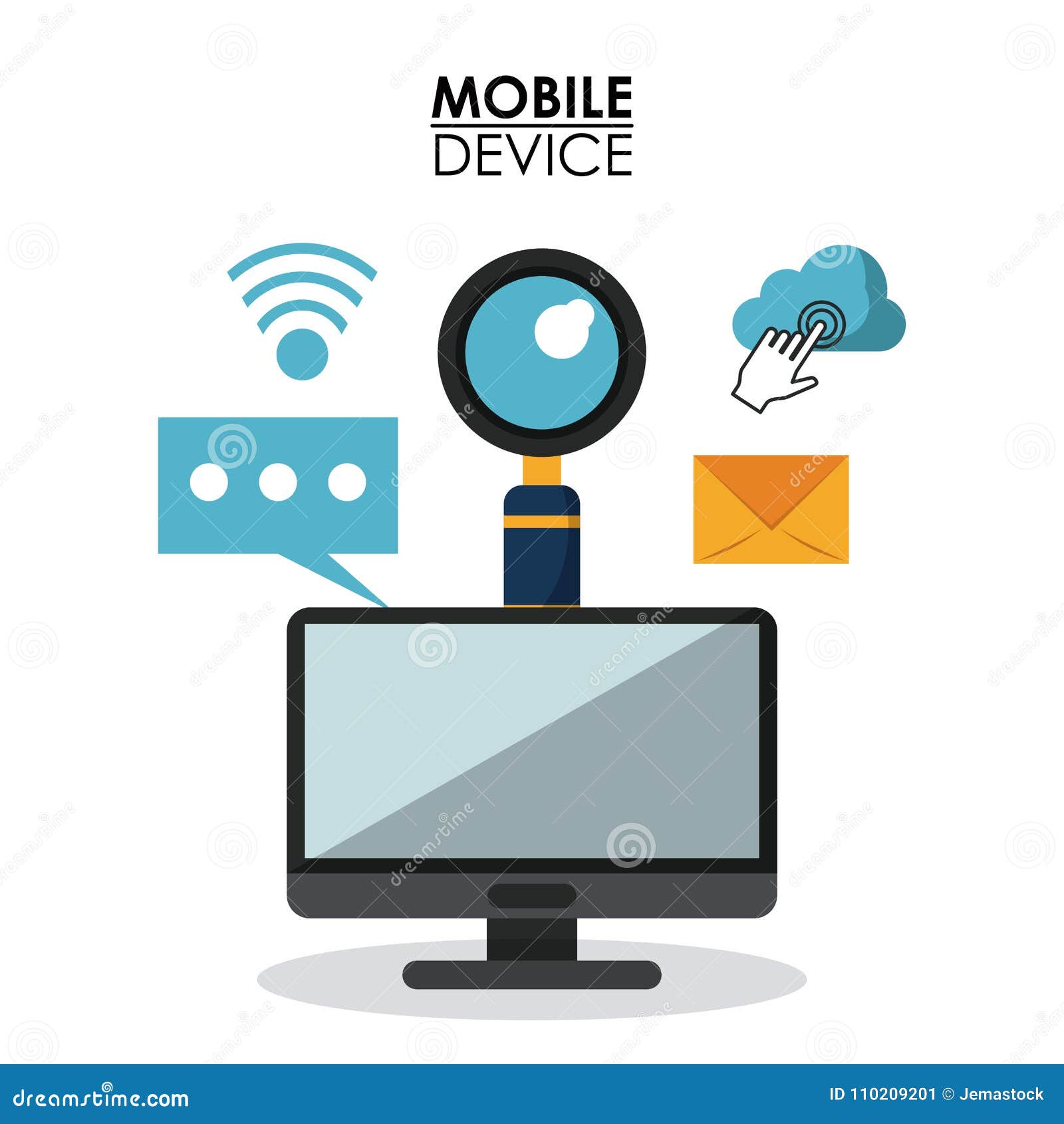 White Background Poster of Mobile Device with Desktop Computer and ...