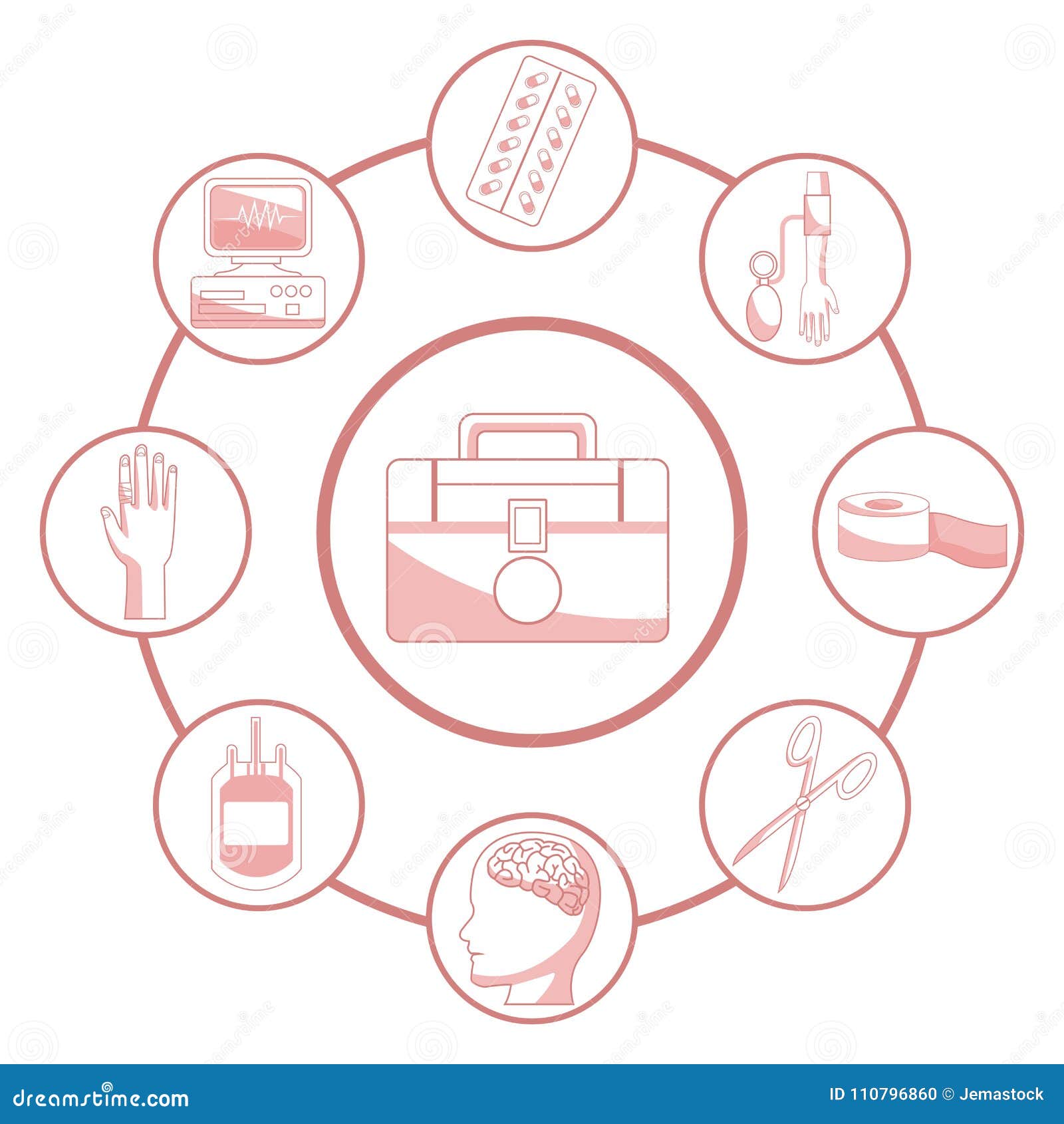 White Background with Red Color Sections of Silhouette First Kit Aid ...