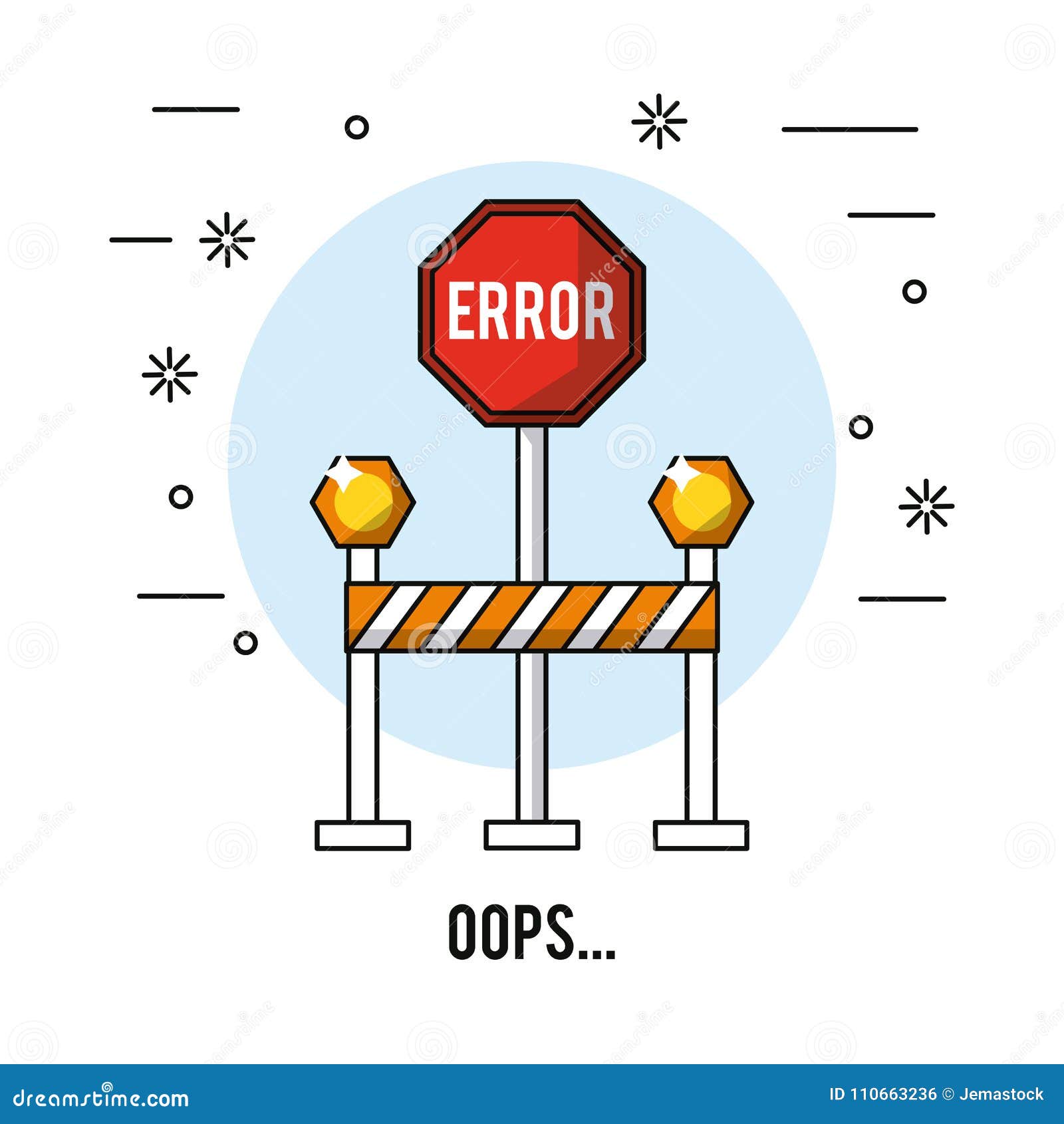 White Background with Red Hexagon Road Sign Error Oops Stock Vector ...
