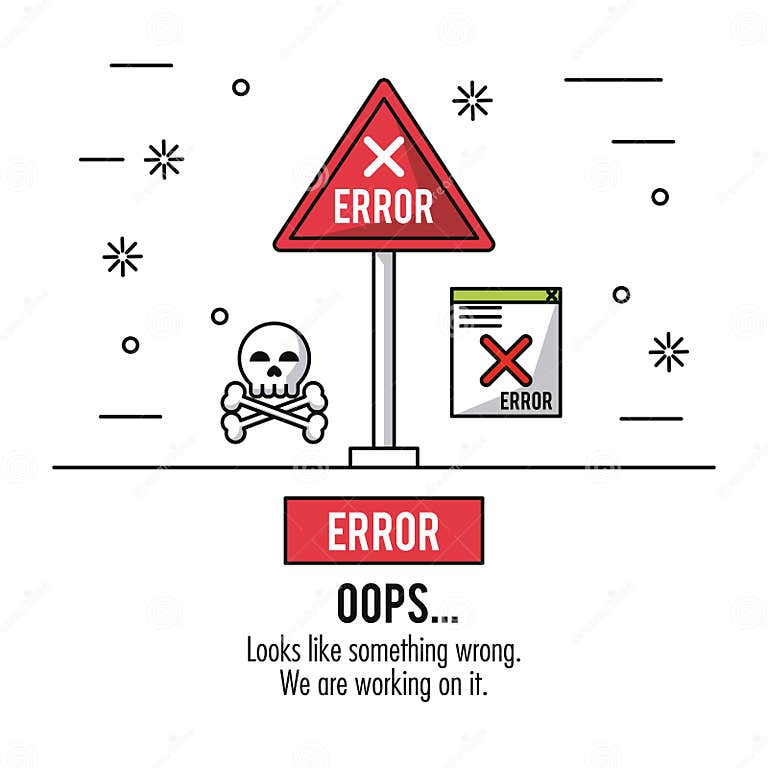 White Background with Red Triangle Road Sign Error and Skull and Bones ...