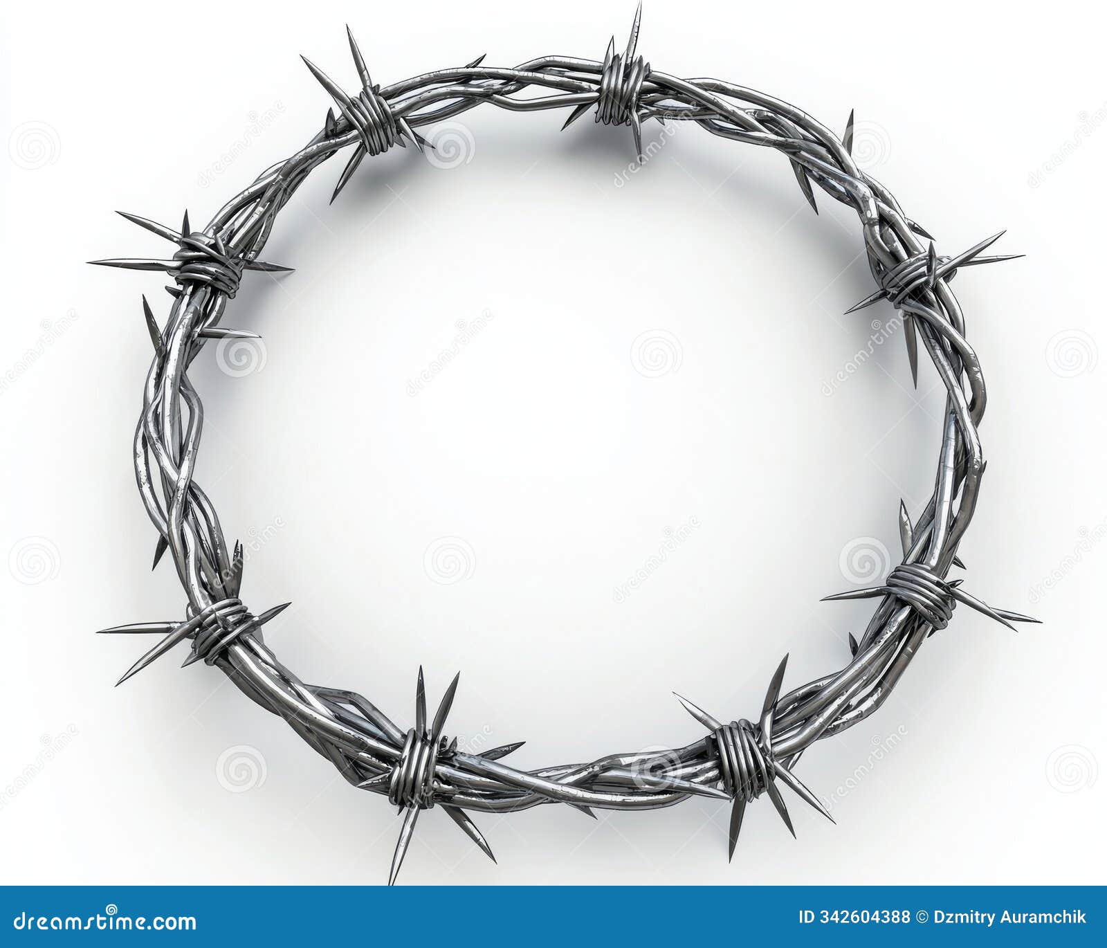 White Background with Round Frame of Barbed Wire in Circular Shape ...