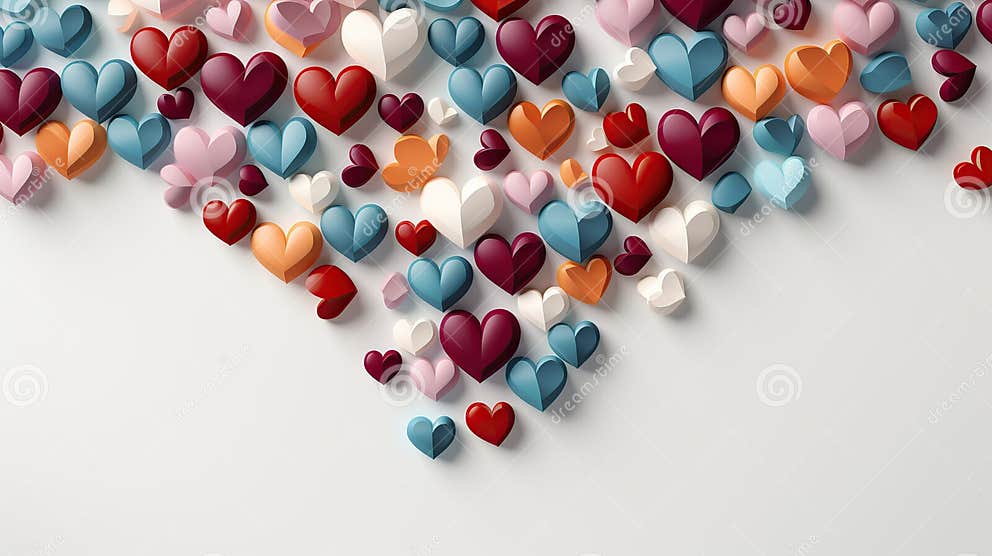 A White Background with a Scattered Array of Colorful Hearts Stock ...