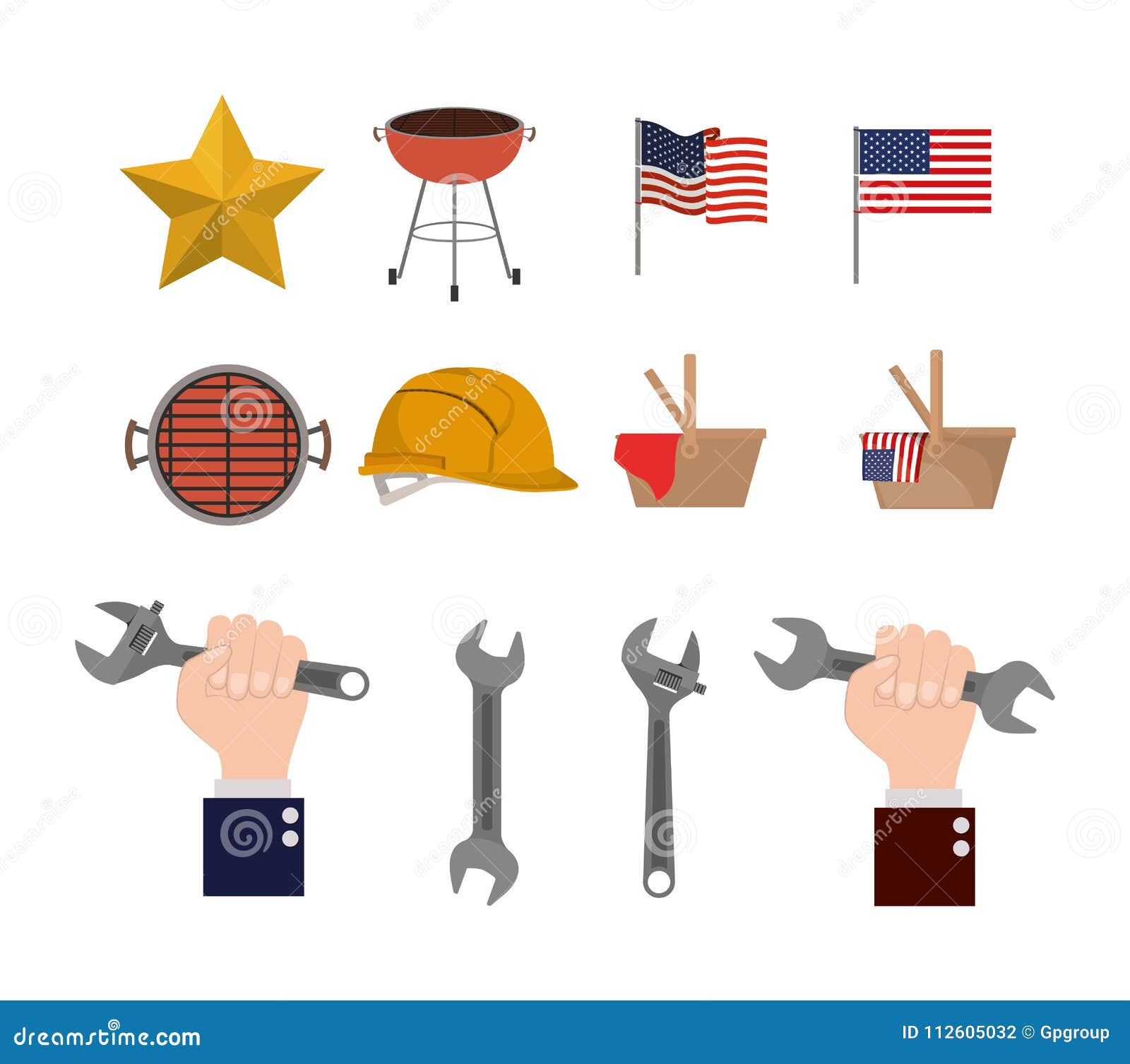 White Background with Set Elements Symbol Happy Labor Day Stock Vector ...
