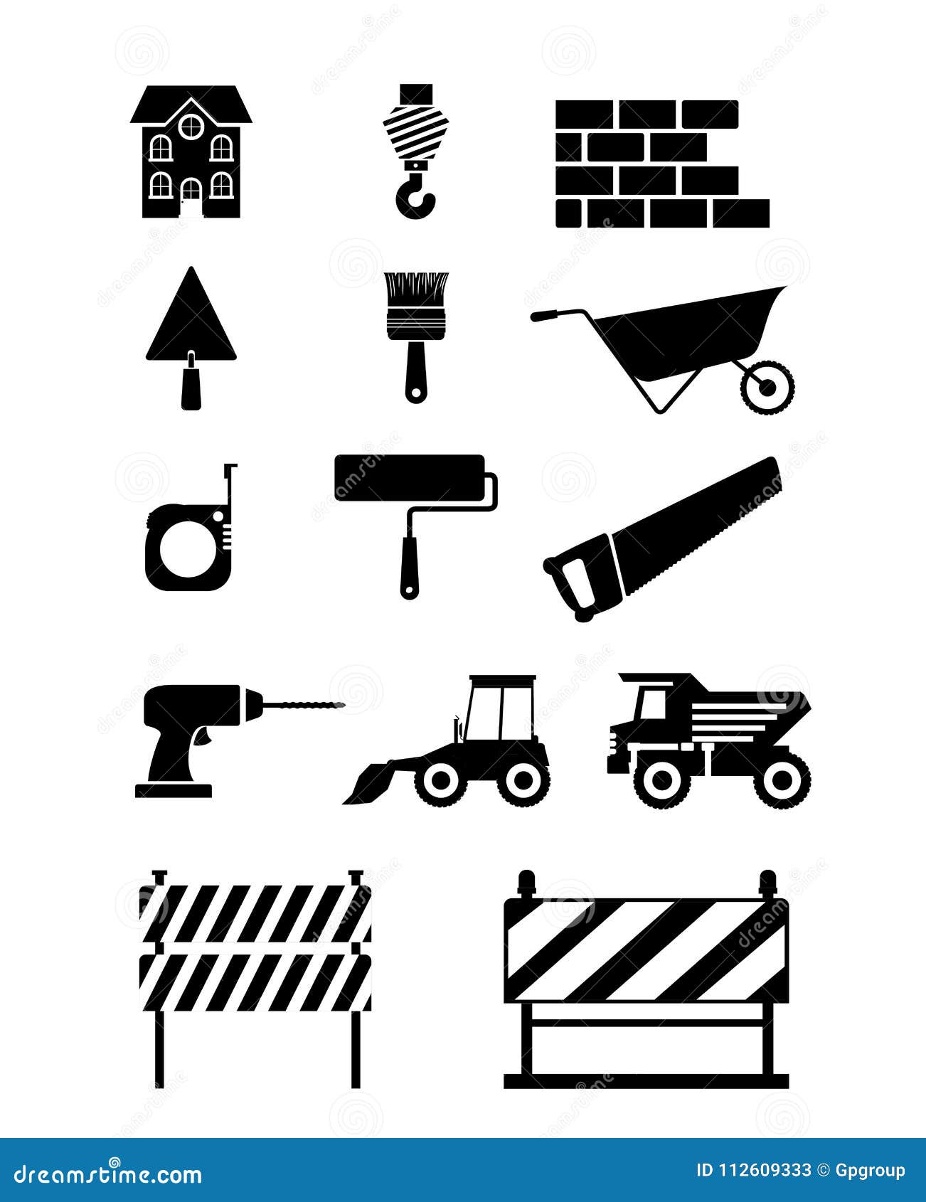 White Background with Set Silhouette Monochrome Tools for Construction ...