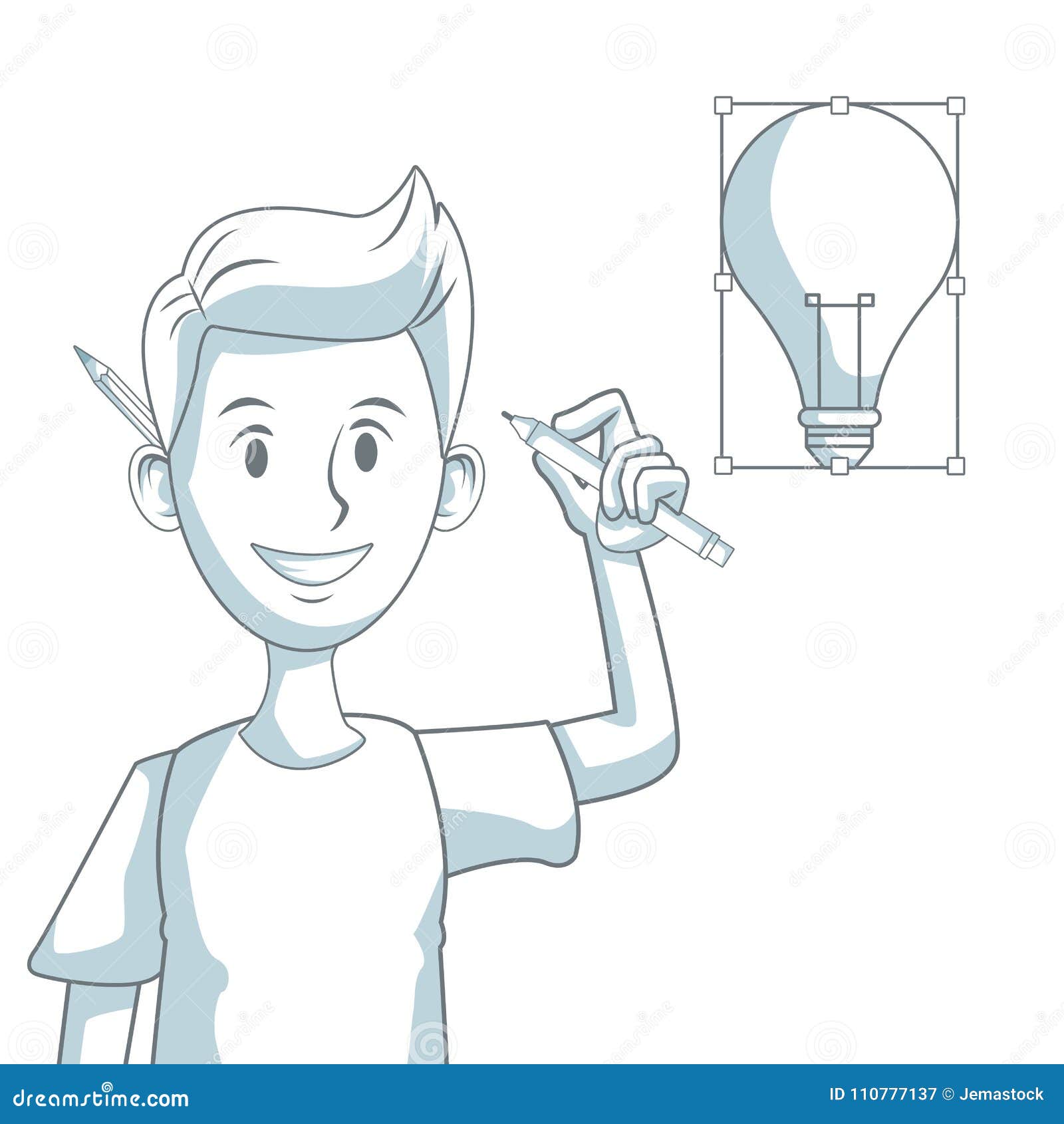 White Background with Silhouette Color Sections Shading of Guy Designer ...