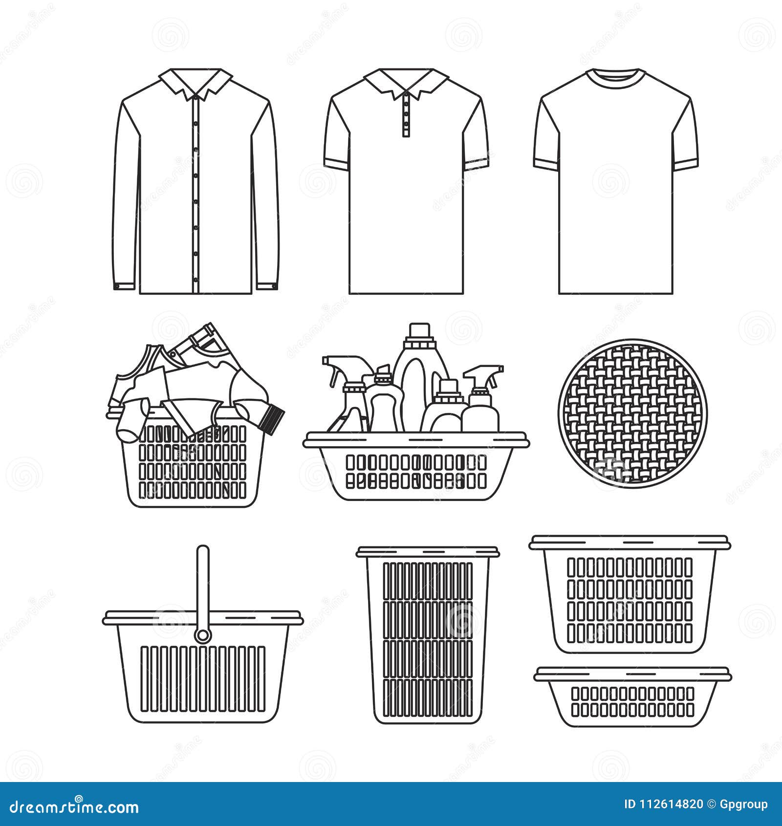 White Background of Silhouette Set Elements of Laundry and Cleaning Items with Clothes and ...