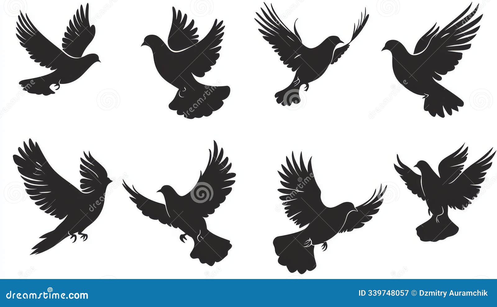 On a White Background, Silhouettes of Flying Pigeons are Shown. Stock ...