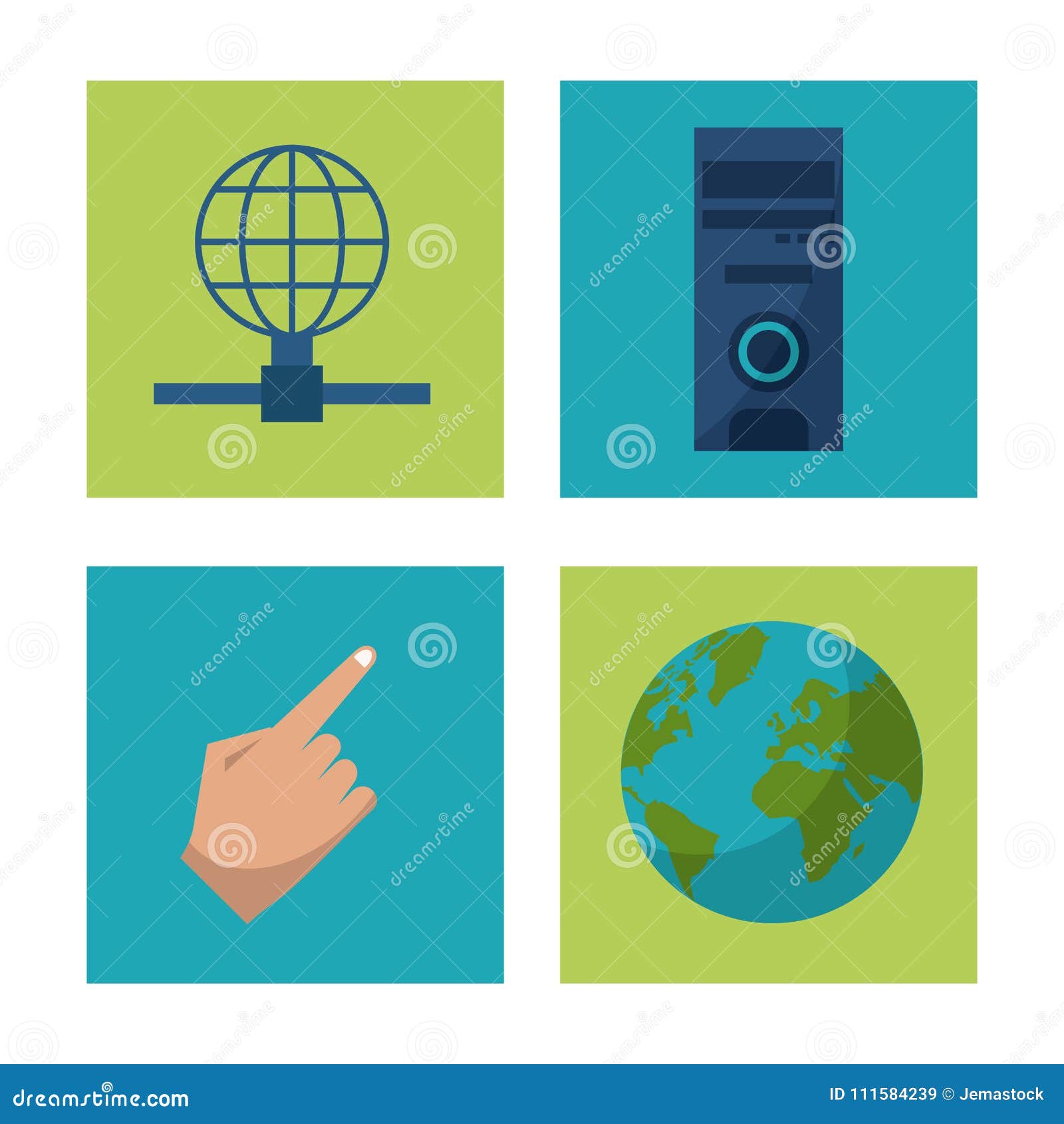 White Background With Square Frames Graphics With Icons Of Hand And ...