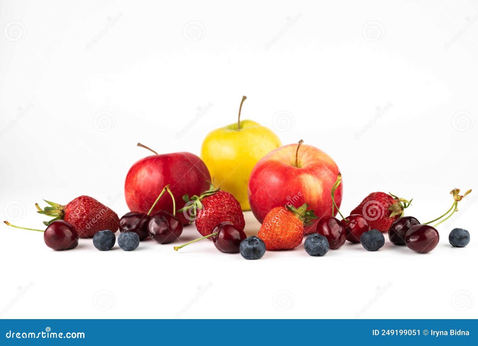 On a White Background, Strawberries, Blueberries, Cherries, Apples ...