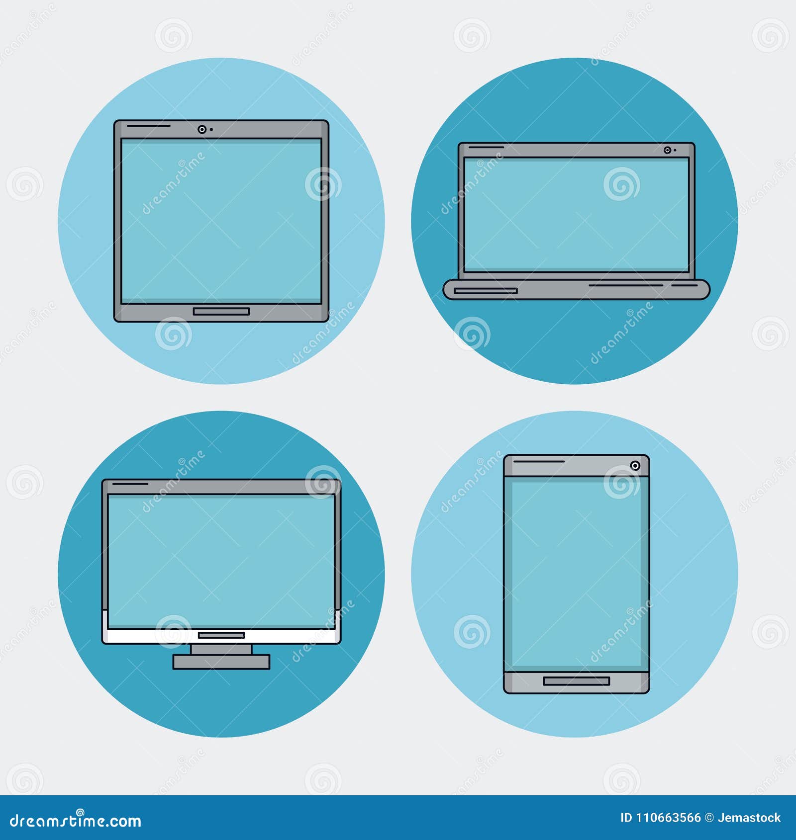 White Background with Tech Device As Laptop and Desktop Computer and ...