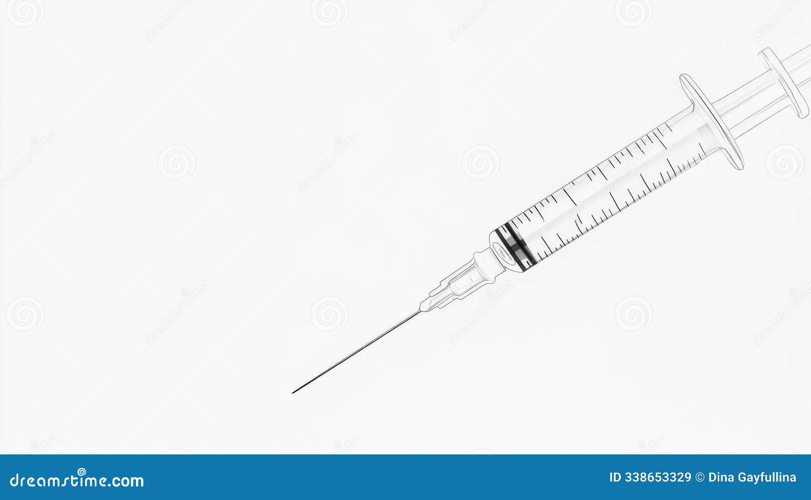 White Background with a Thin Line Drawing of a Syringe and Text Space ...