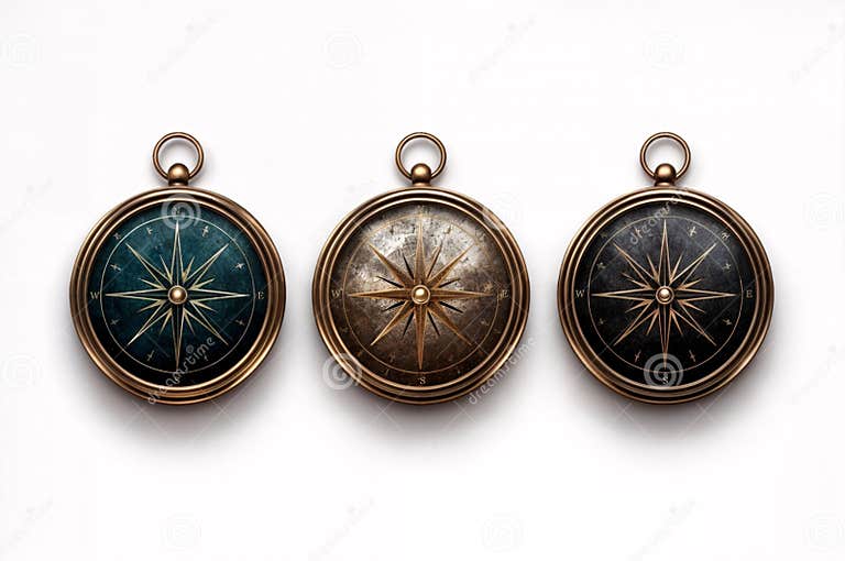 White Background, Three Compasses Isolated Stock Illustration ...