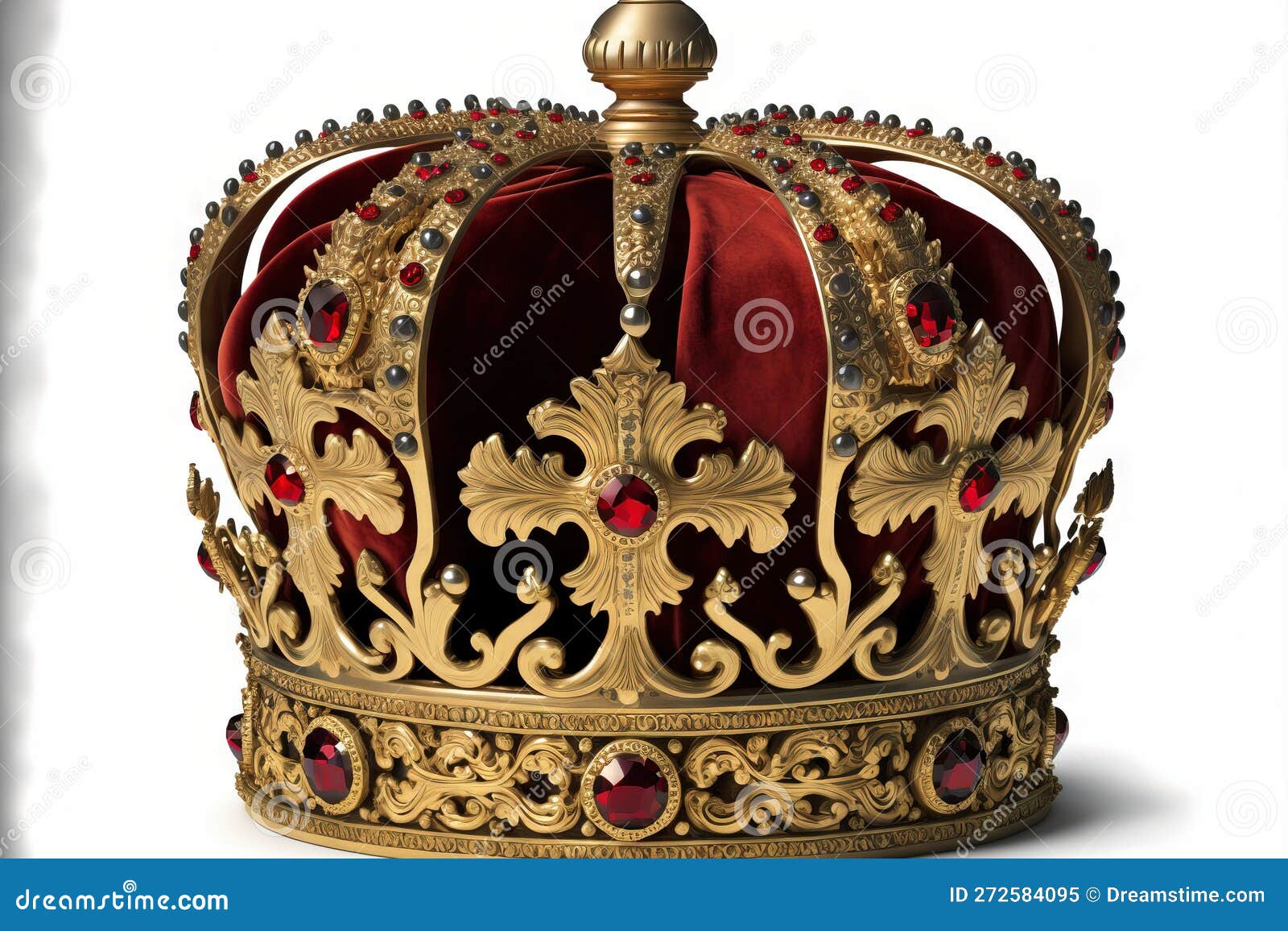 On a White Background, a Traditional Red and Gold Velvet Crown is Stock ...