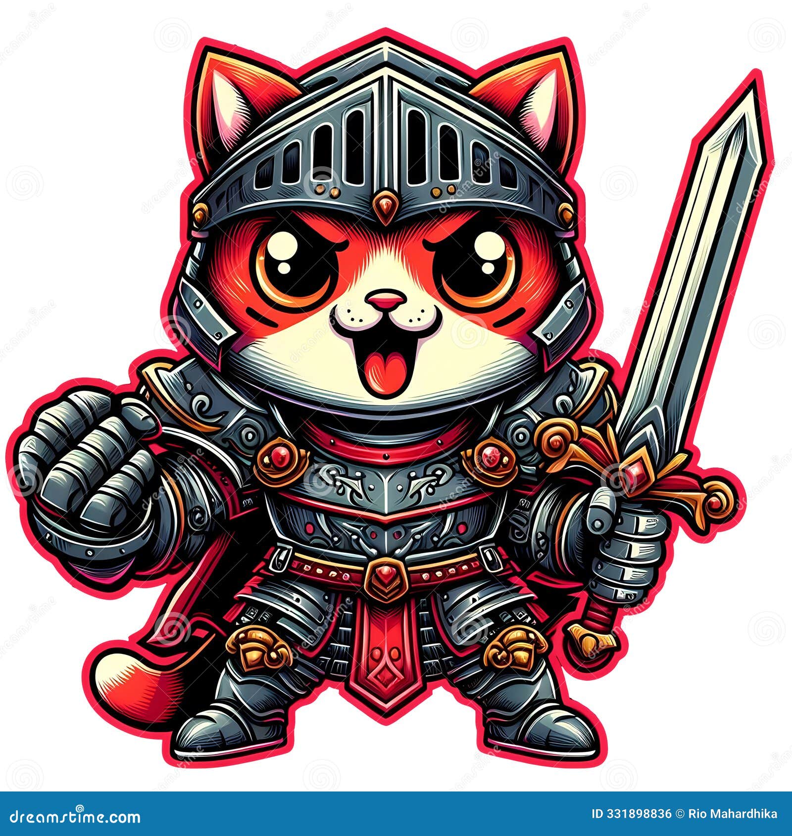 White Background Cute Knight Cat Sticker. Royalty-Free Stock Image ...