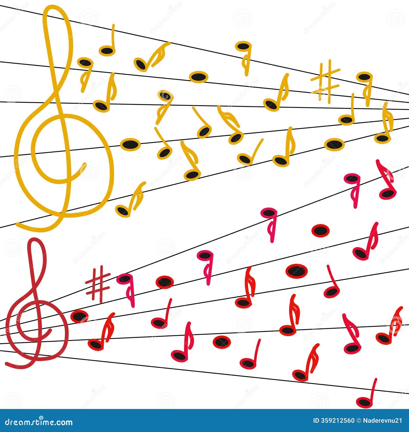 Musical Staves Vector Illustration With Music Notes And Symbols ...