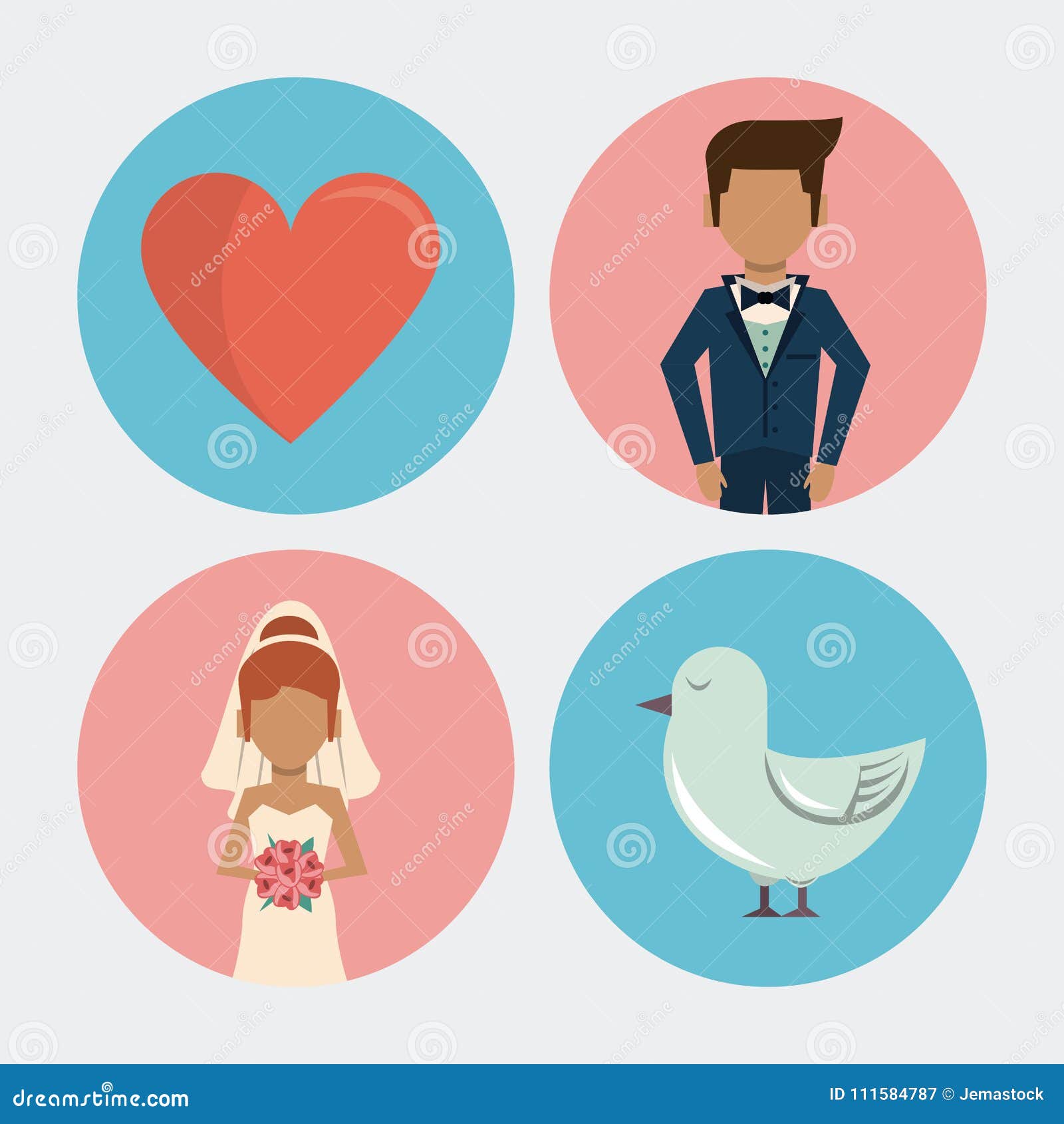 White Background with Wedding Icons on Round Frames Stock Vector ...