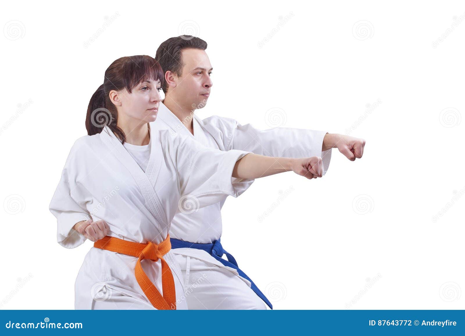 On a White Background Woman and a Man are Hitting a Punch Arm Stock ...