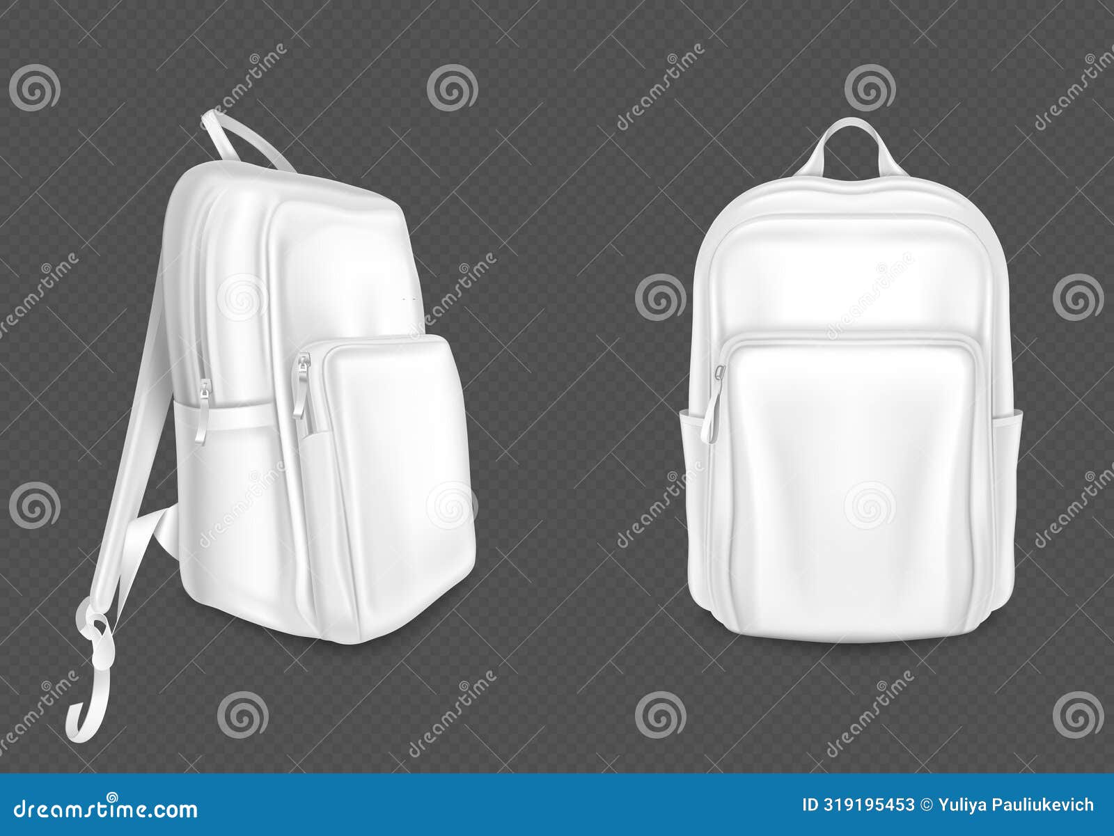 White Backpack Mockup Front and Side View Stock Vector - Illustration ...