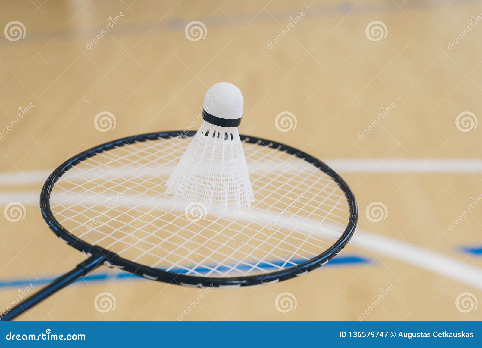 White Badminton Shuttlecock on a Hall Floor at Badminton Courts .Close ...