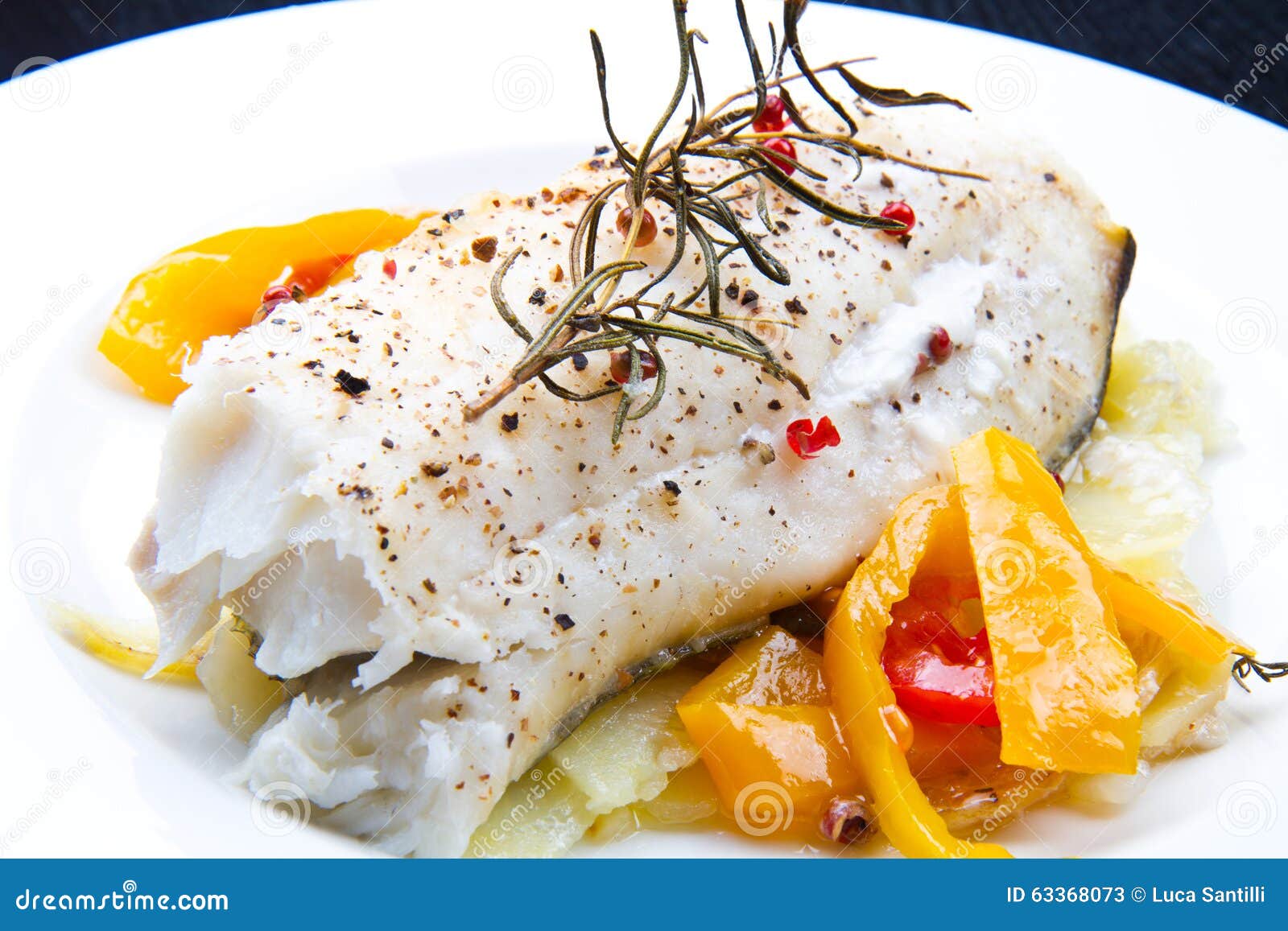 White Baked Cod with Pepper and Rosemary Stock Image - Image of fillet ...
