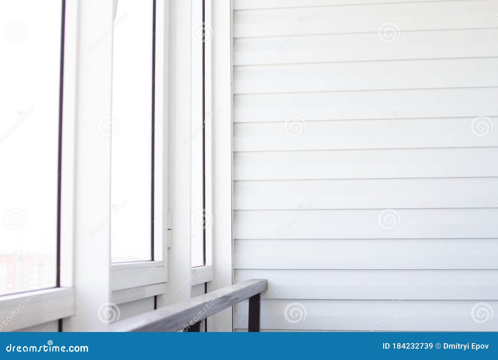 White Balcony with Railing and Light from the Window Stock Image ...