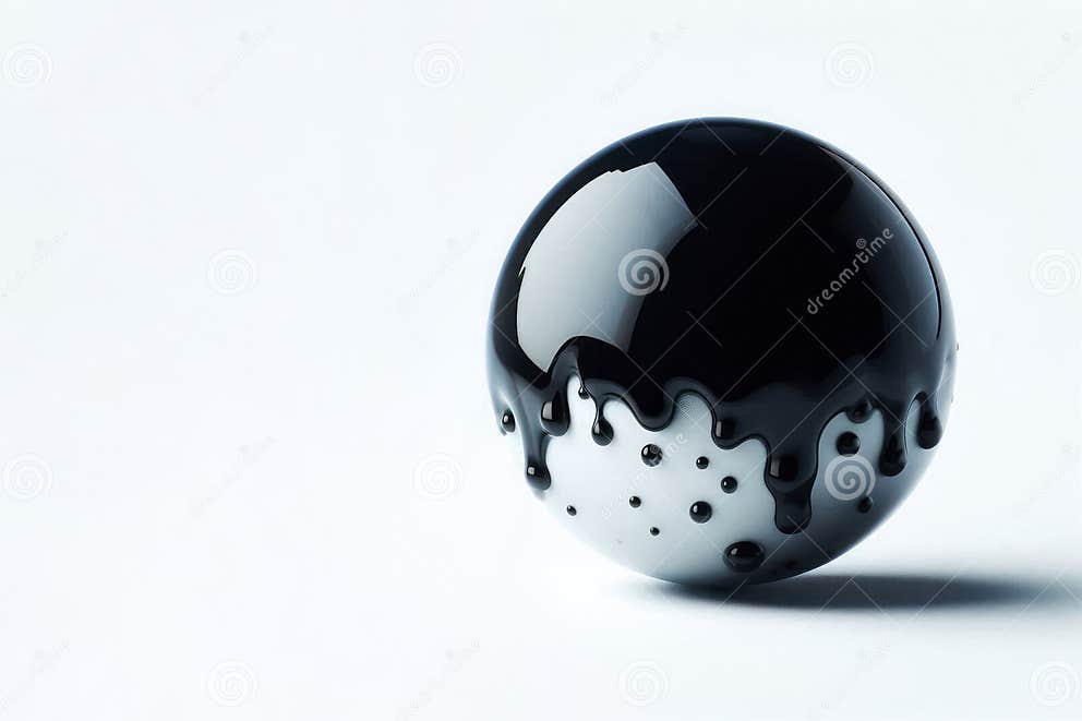 A White Ball with a Black Dripping Liquid. Space for Text. Stock Image ...