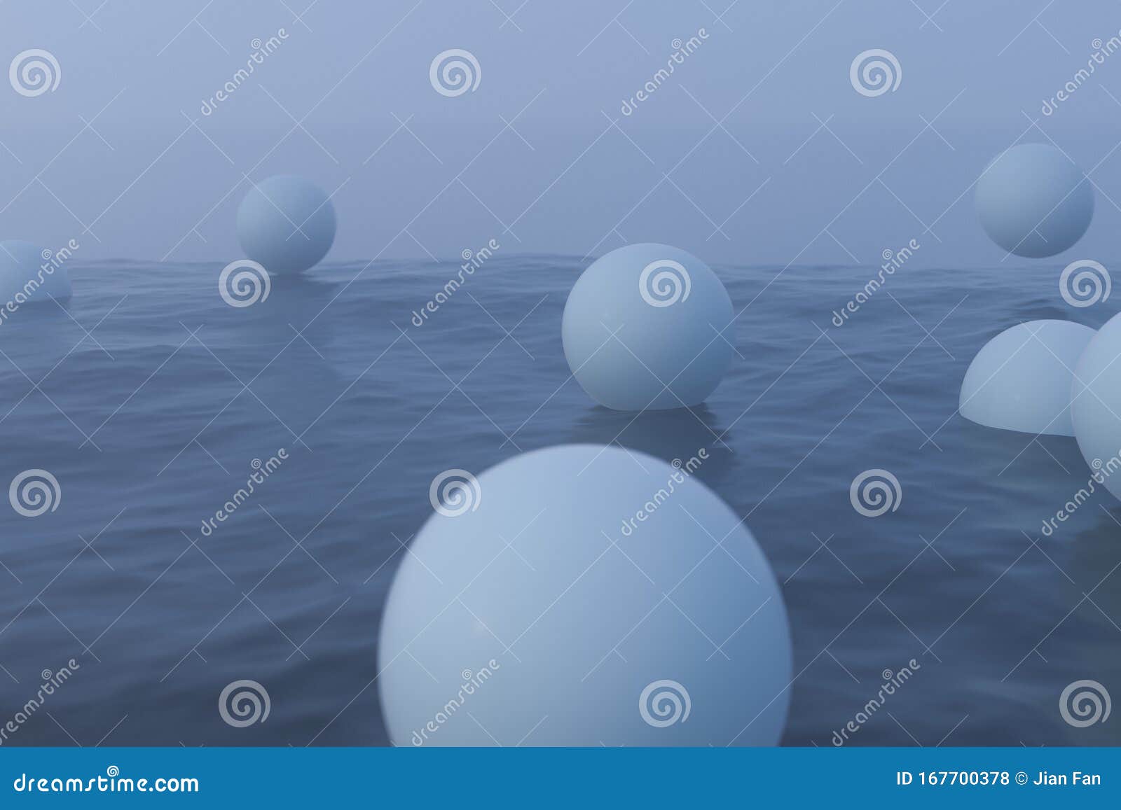 White Balls Floating on the Lake , 3d Rendering Stock Illustration ...