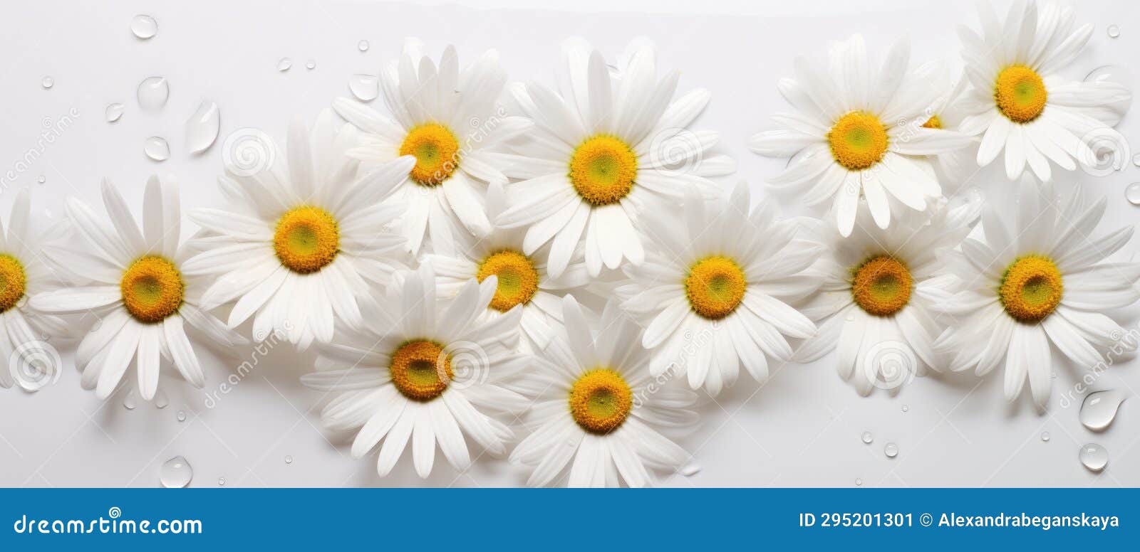 White Banner with Daisies and Water Drops Stock Image - Image of leaf ...