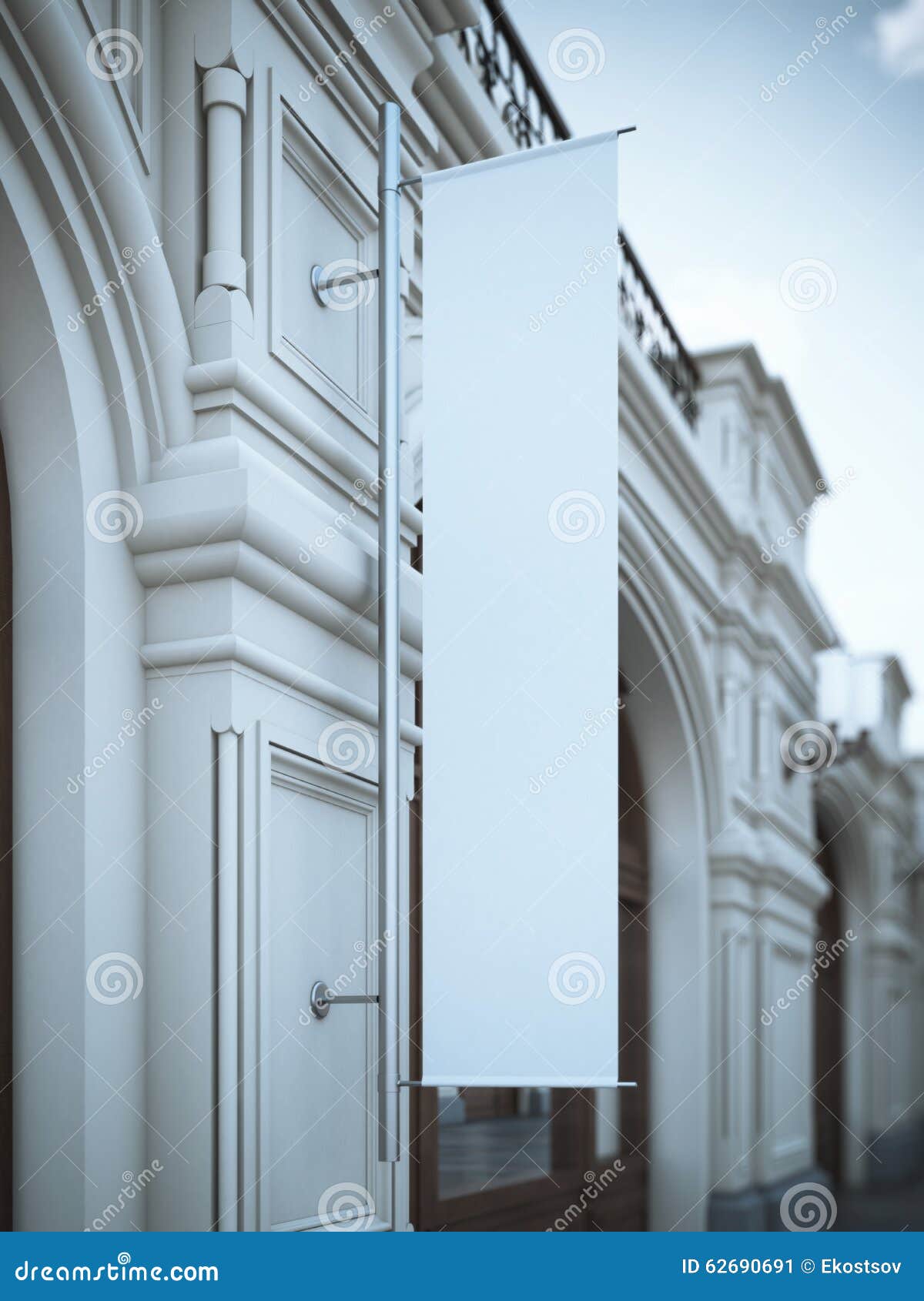 White Banner Flag on the Classic Building. Stock Image - Image of empty ...