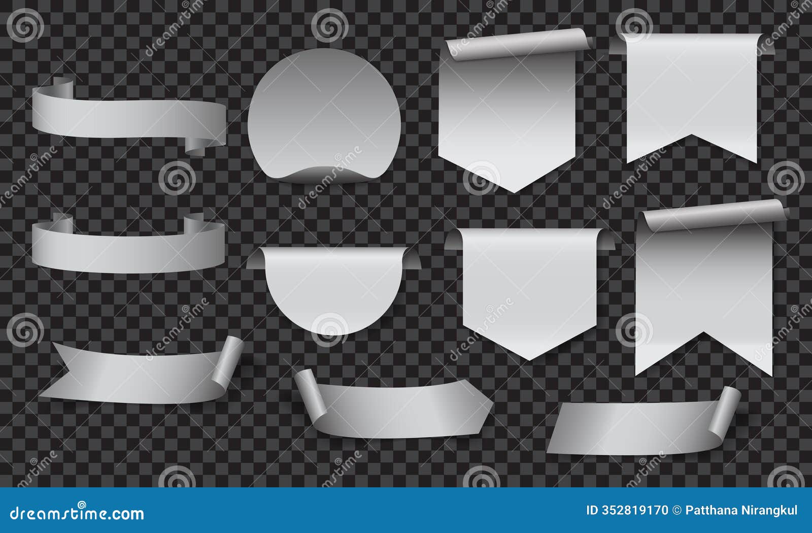 White Banner Sticker Label Blank Set Collection on Dark Grey Checkered ...