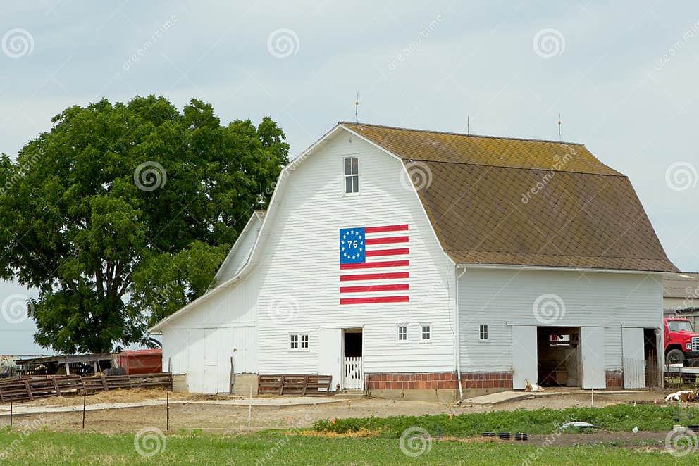 White Barn with Centennial Flag Stock Photo - Image of centennial ...