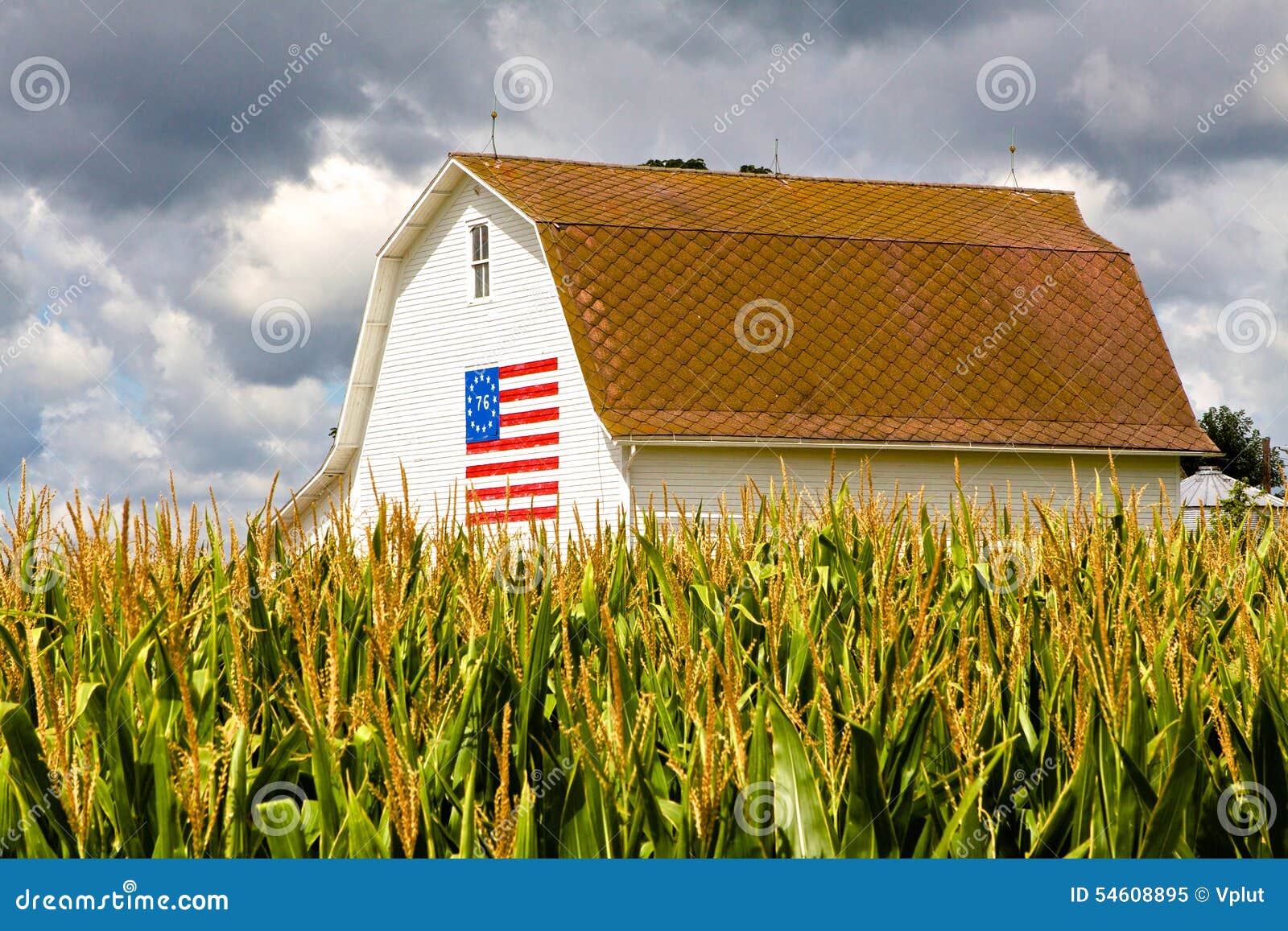 White Barn, Corn And Windmill Royalty-Free Stock Photo | CartoonDealer ...