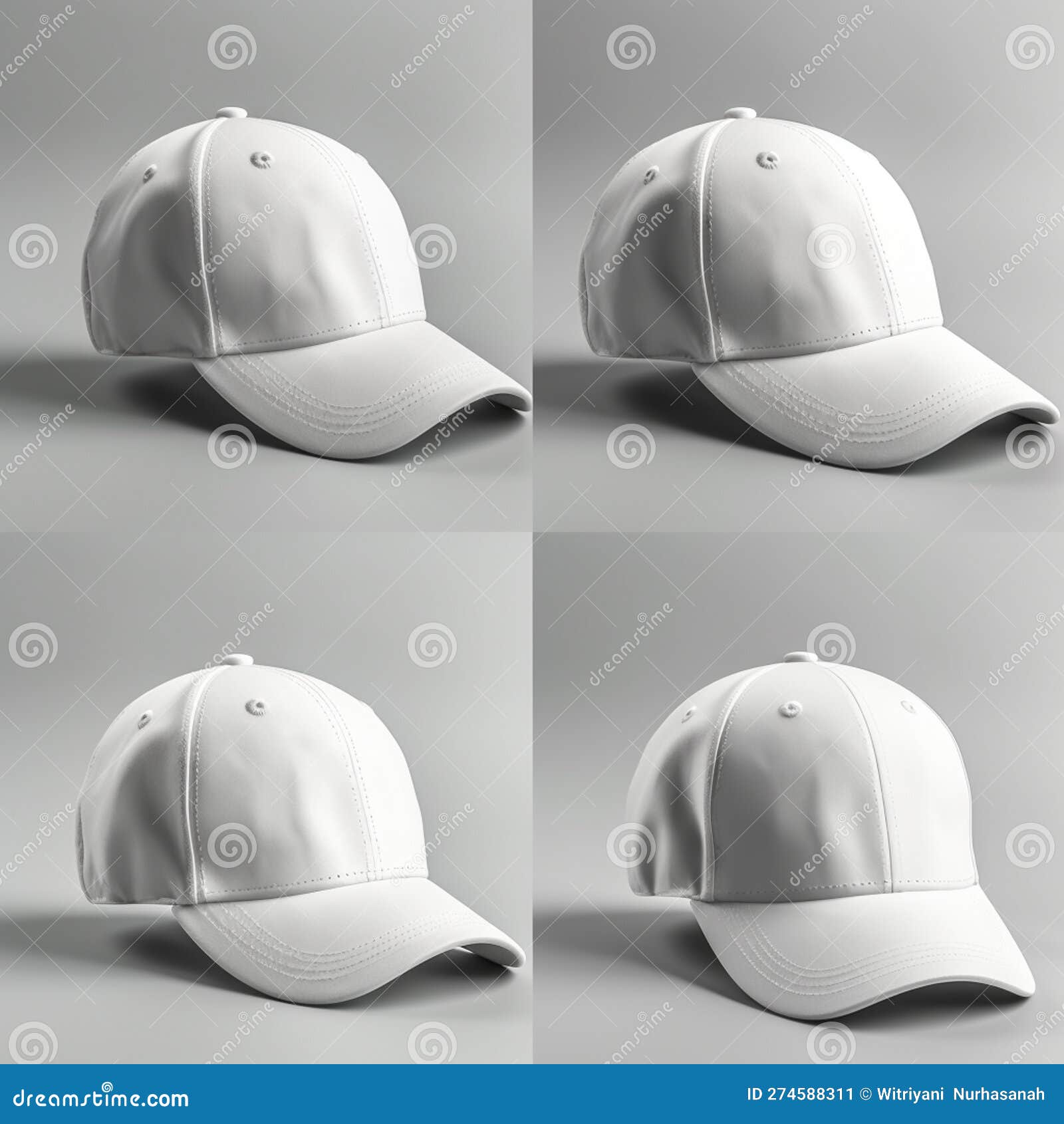 White Baseball Cap in Four Different Angles Views. Mock Up Stock ...