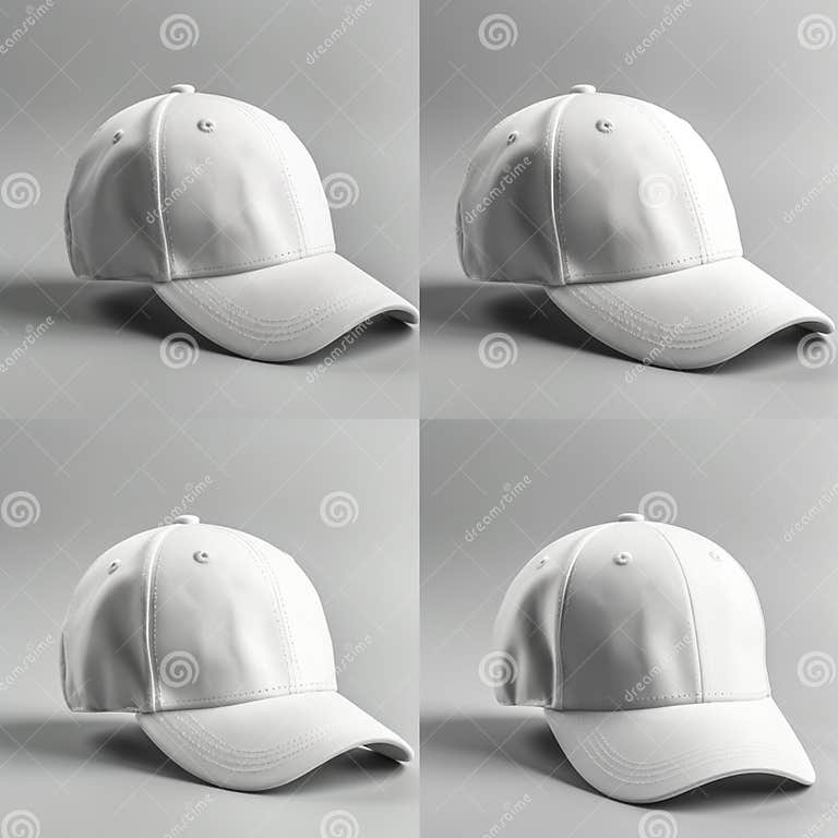 White Baseball Cap in Four Different Angles Views. Mock Up Stock ...