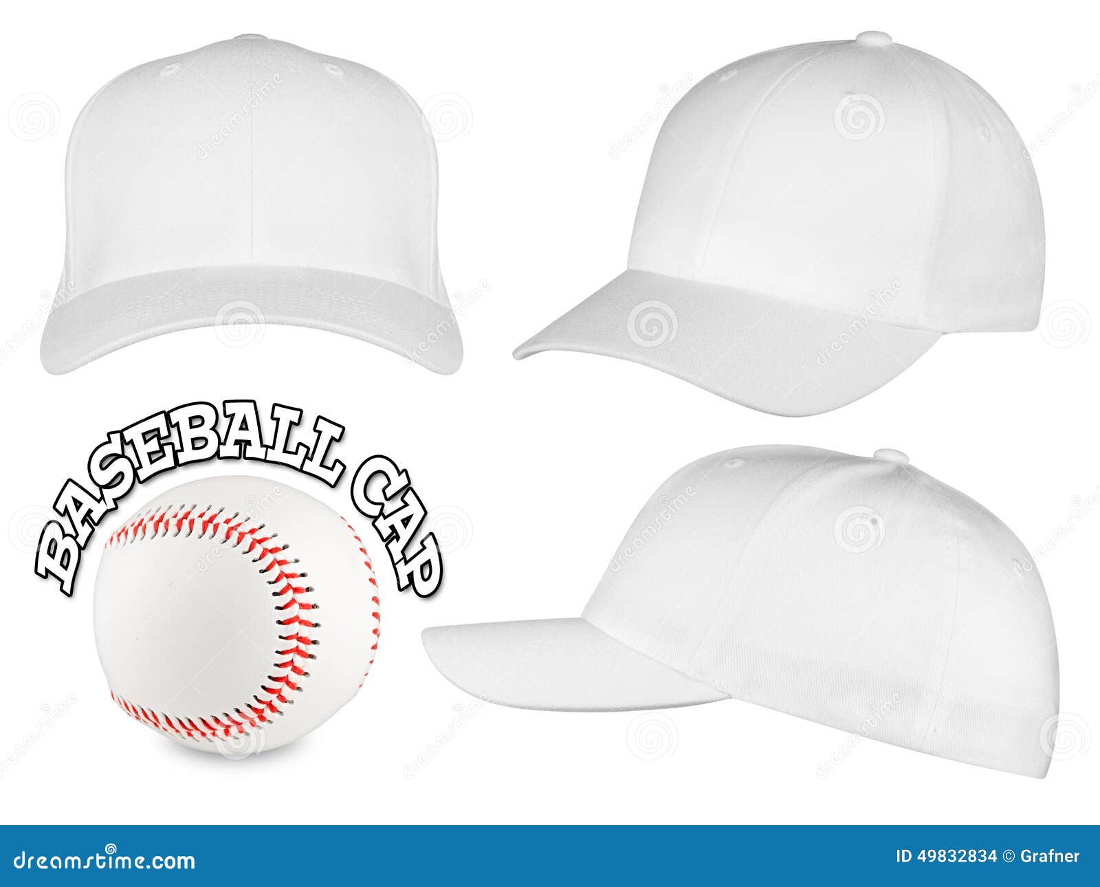 White baseball cap set stock photo. Image of side, cotton - 49832834