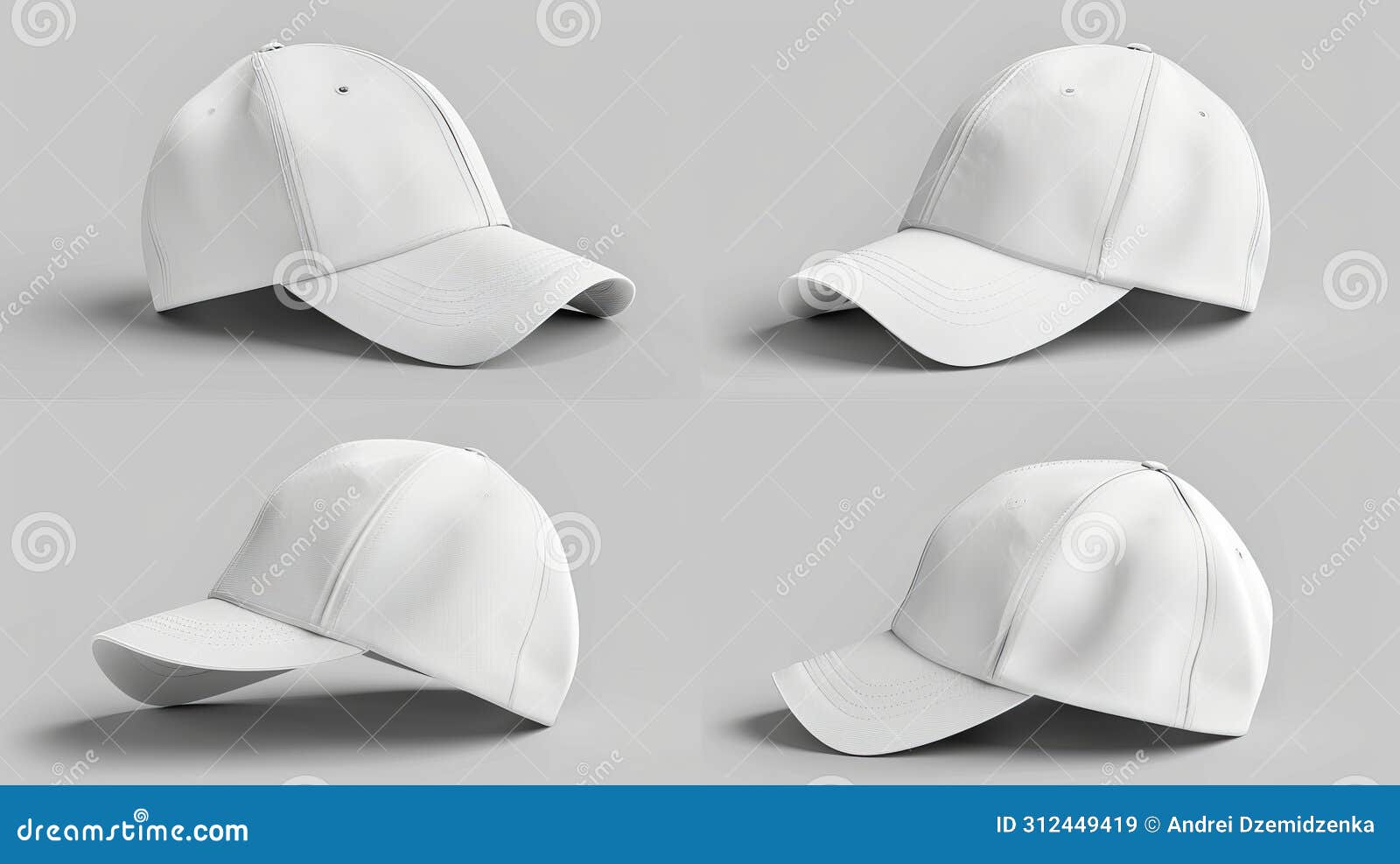 The White Baseball Cap is Shown in Four Different Angles. Stock Image ...