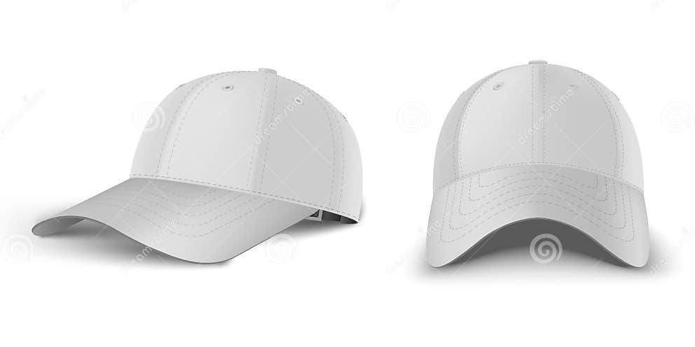 White Baseball Cap Side Perspective and Side View Realistic Vector ...