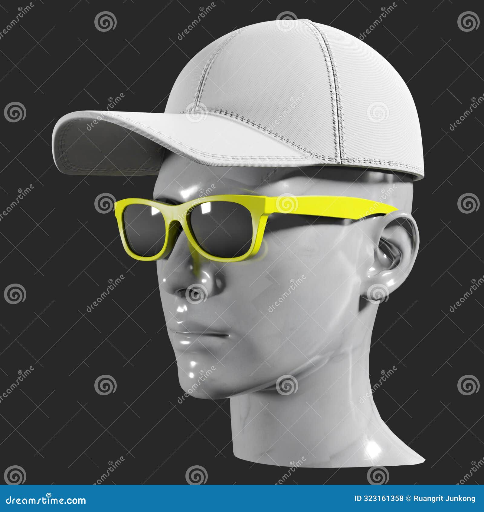 White Baseball Caps Mockup and Sunglasses are Worn on a Marble ...