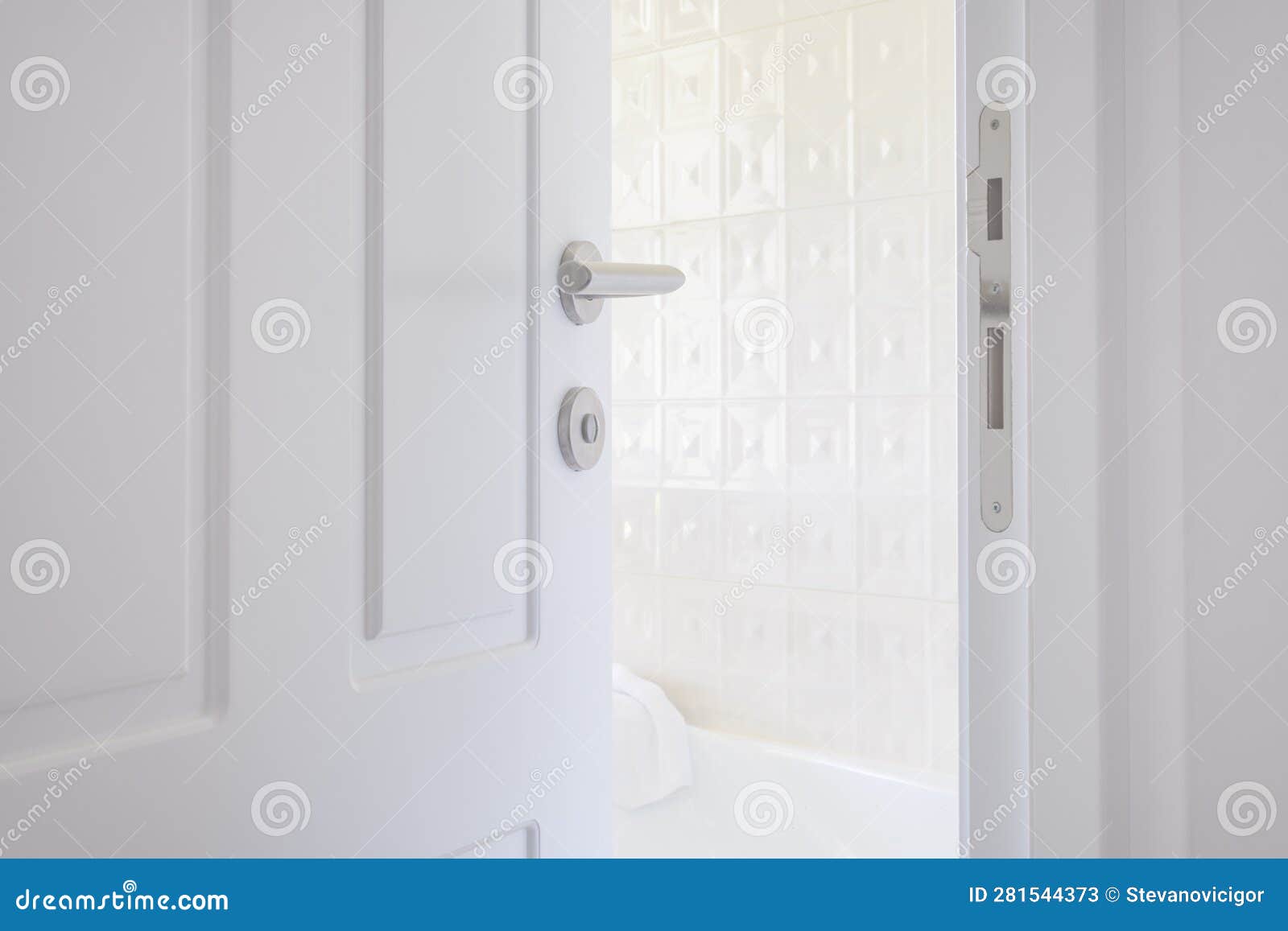White Bathroom Door Left Ajar, Slightly Open Doorway with Modern Handle ...