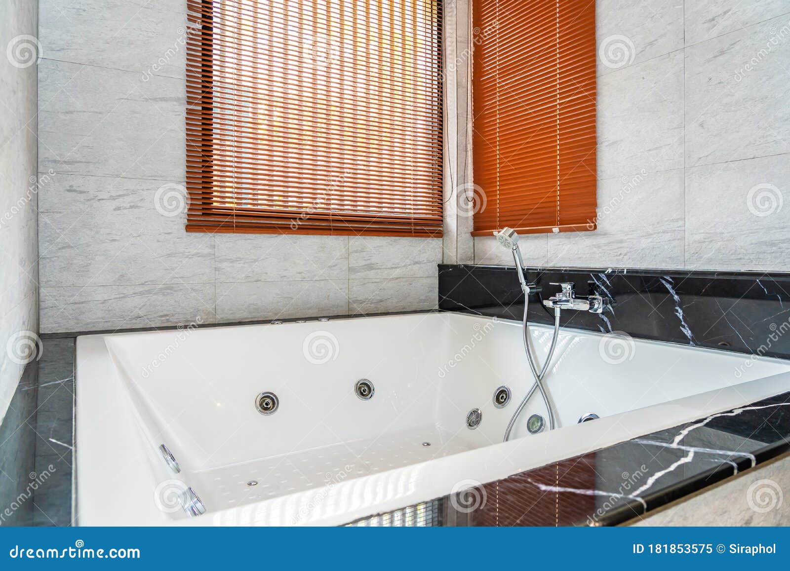White Bathtub and Jacuzzi Decoration Interior of Bathroom Stock Image ...