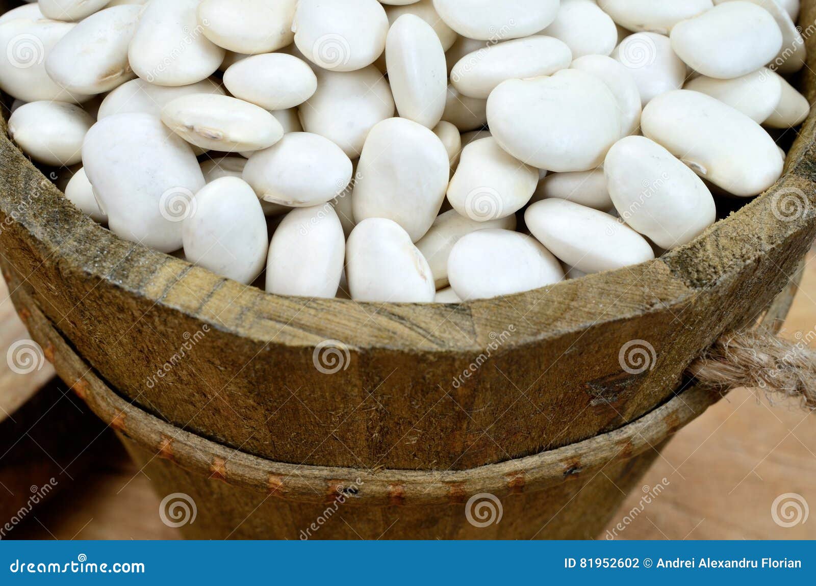 White Beans in Bucket on Table Stock Photo - Image of wooden ...