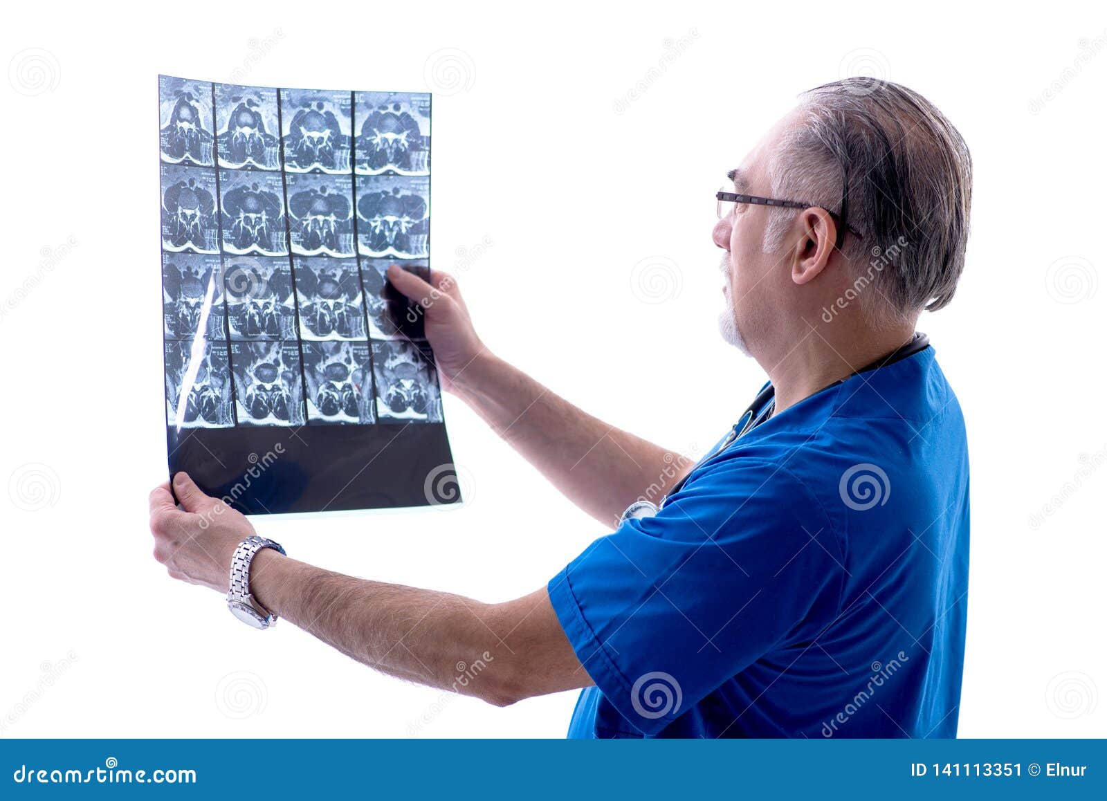 The White Bearded Old Doctor Radiologist Working in Clinic Stock Image ...