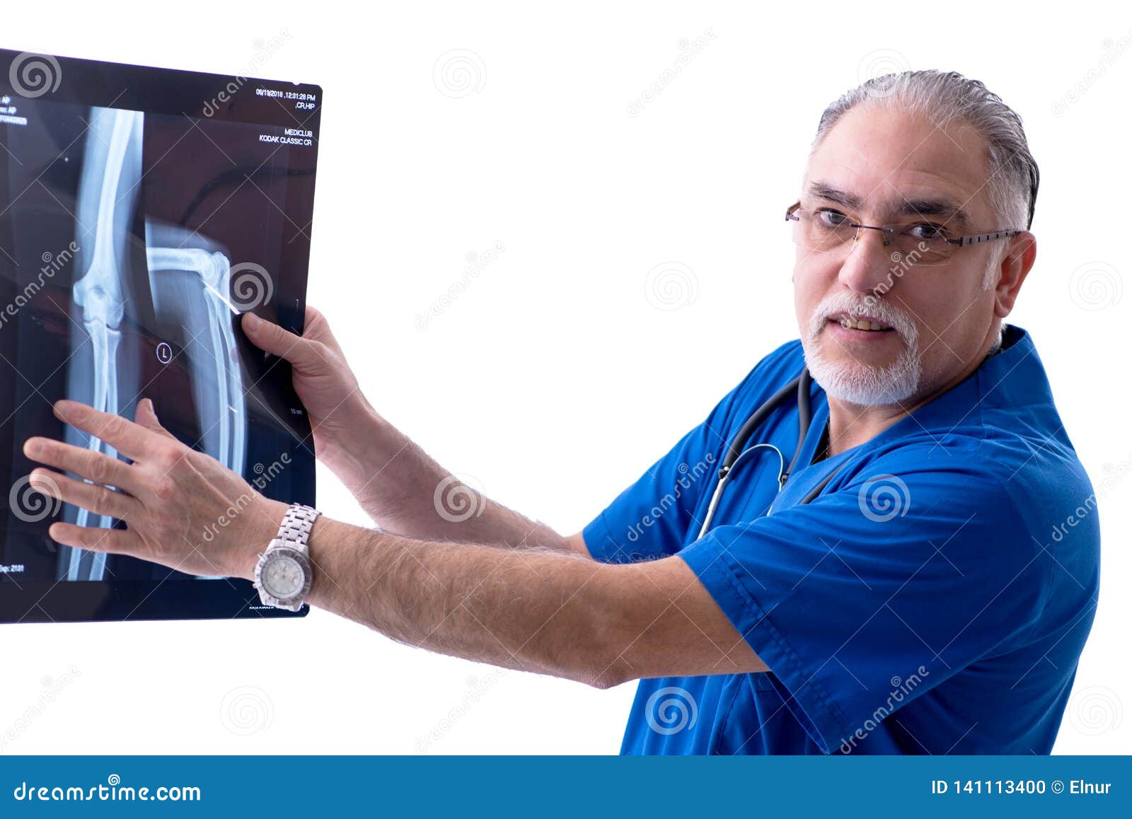 The White Bearded Old Doctor Radiologist Working in Clinic Stock Photo ...