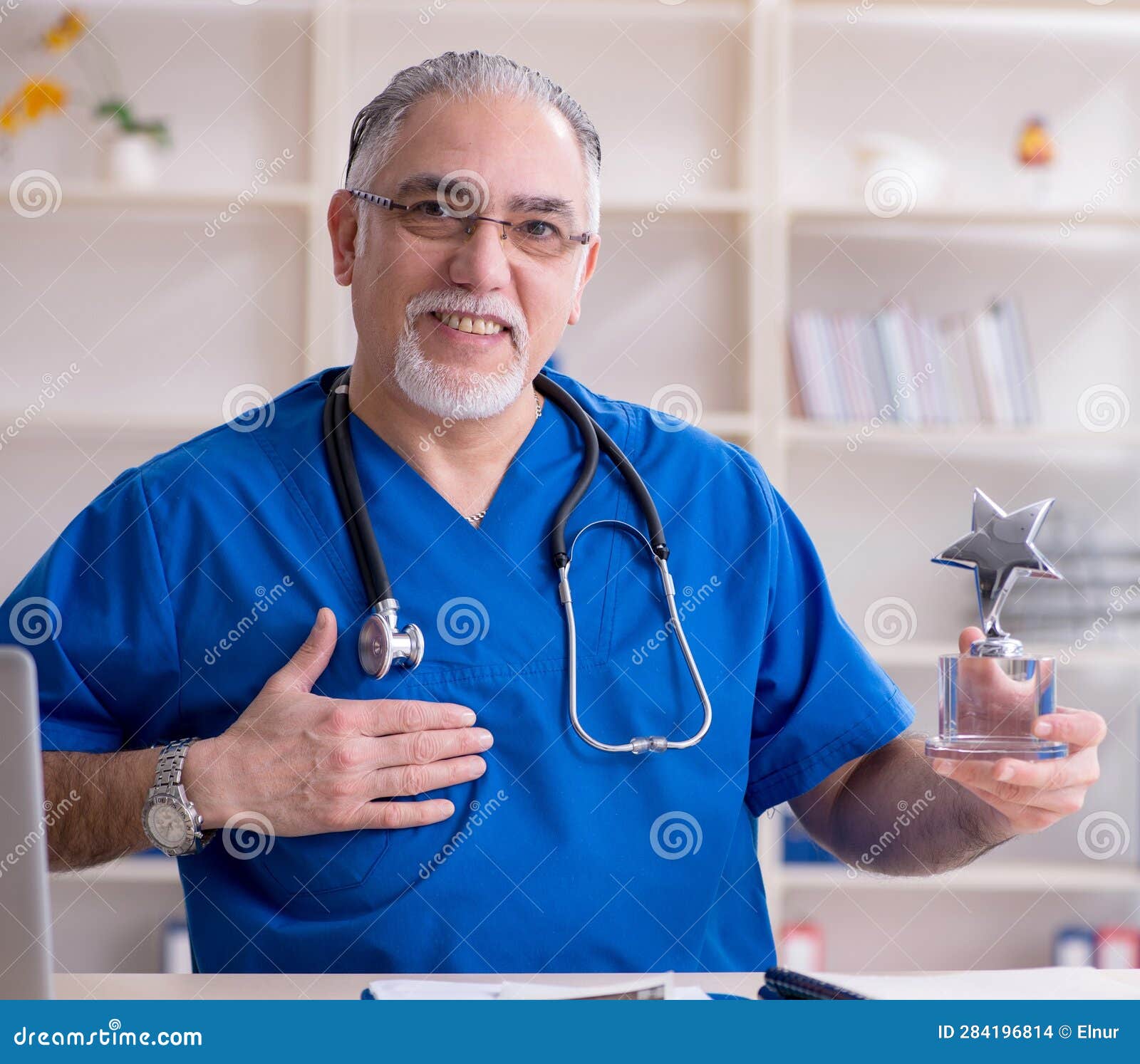 White Bearded Old Doctor Working in Clinic Stock Photo - Image of medic ...