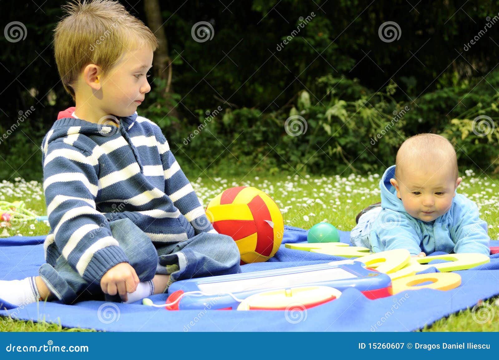White Beautiful Children Playing in Park Stock Image - Image of brother ...