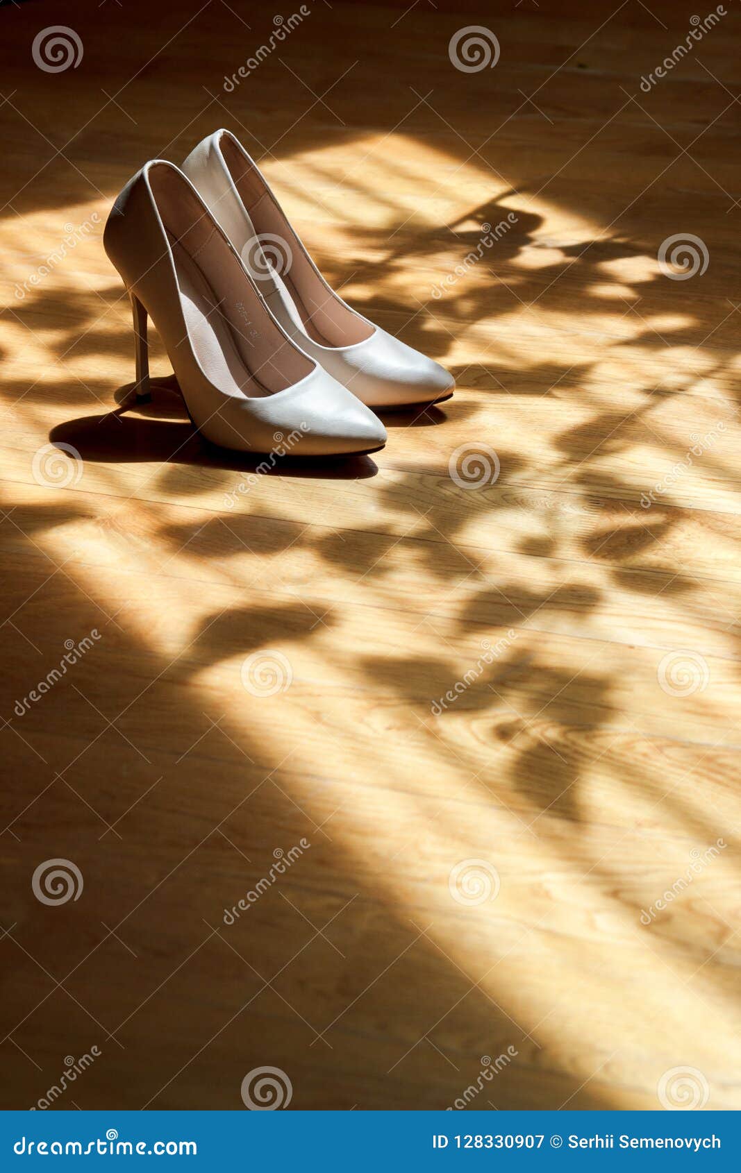 White Beautiful Wedding Shoes in Shade in Sunlight Stock Image - Image ...