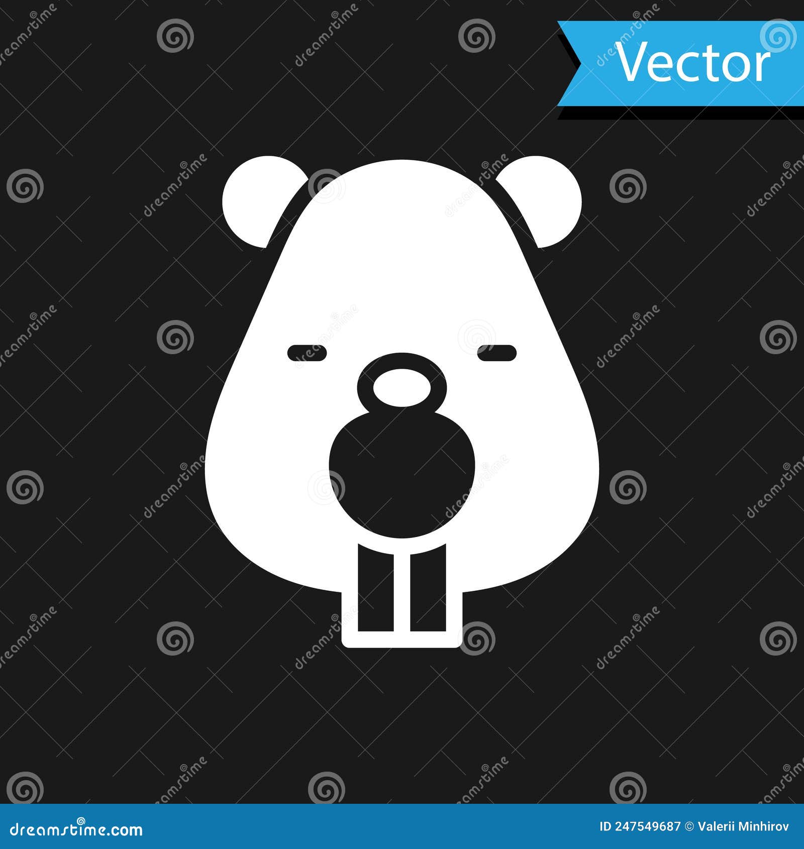 White Beaver Animal Icon Isolated on Black Background. Vector Stock ...