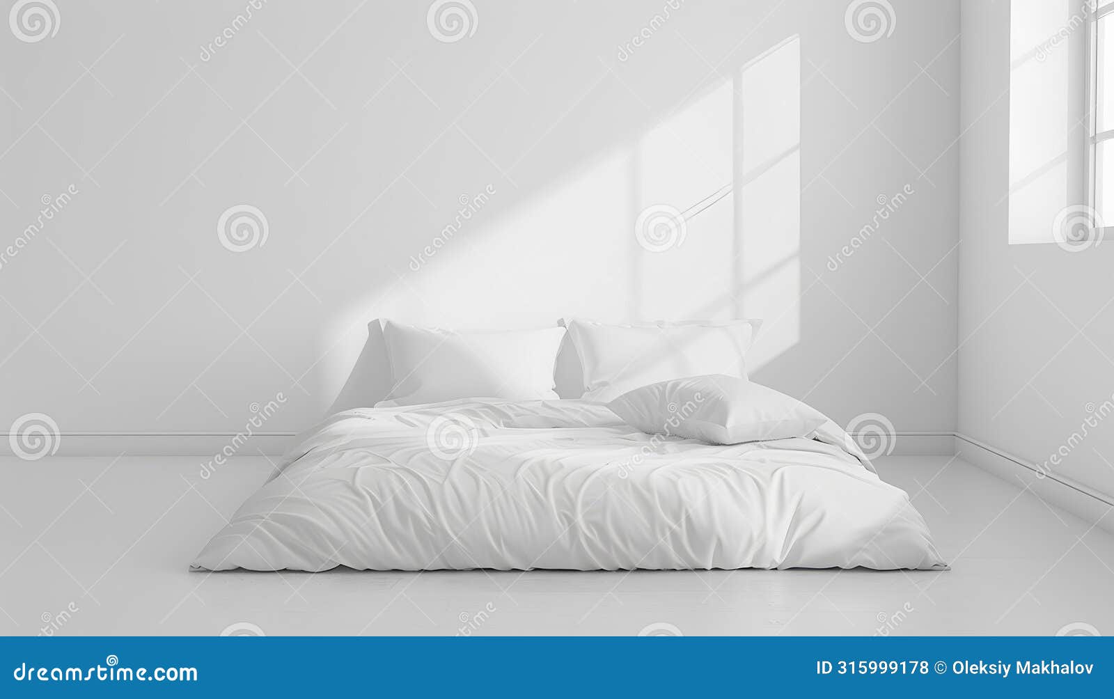 White Bed in White Empty Room Stock Illustration - Illustration of ...