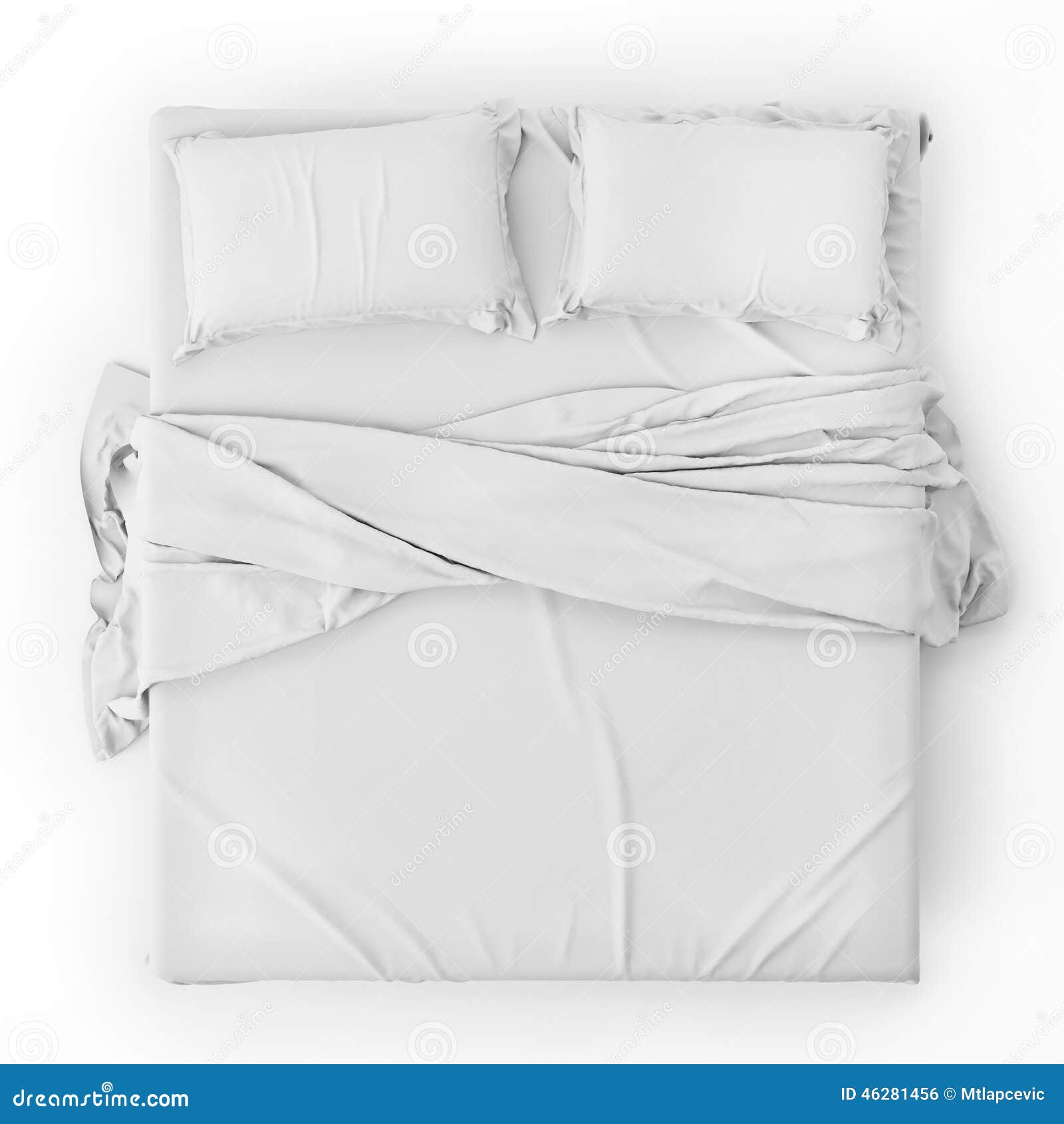White Bed in Empty Space Isolated on White, Render Stock Photo - Image ...