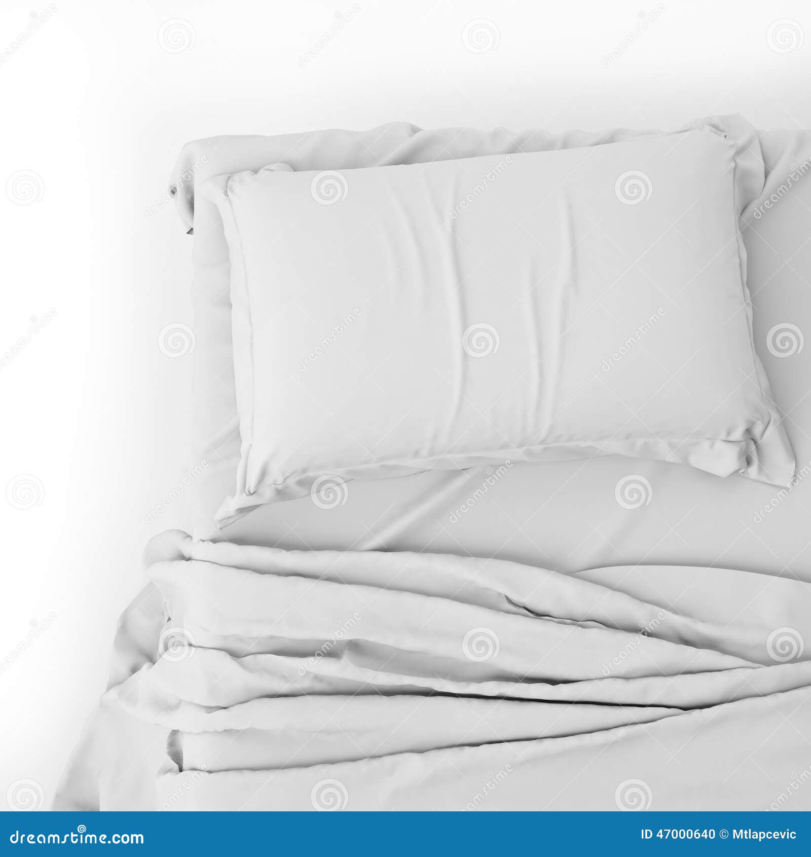 White Bed in Empty Space on White, Render Stock Photo - Image of ...